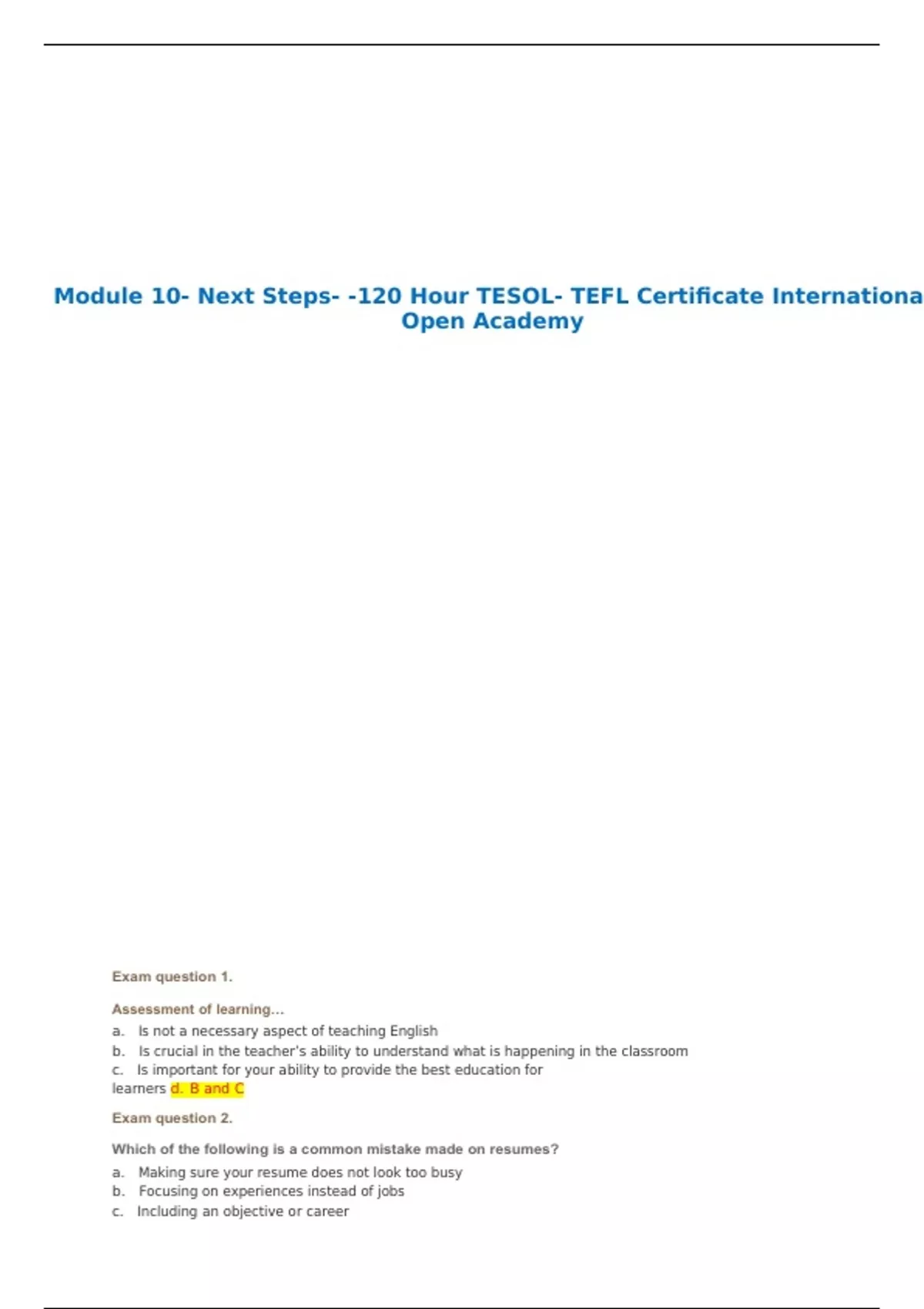 Module 10- Next Steps- -120 Hour TESOL- TEFL Certificate International ...
