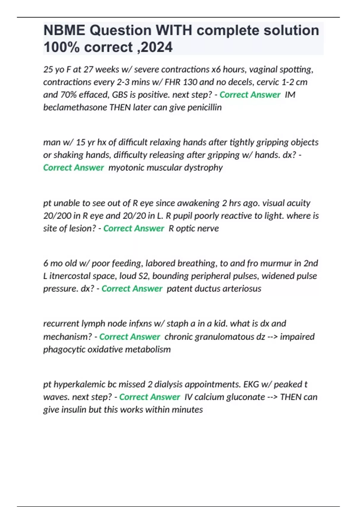 NBME Question WITH complete solution 100% correct ,2024 - NBME Quesion ...