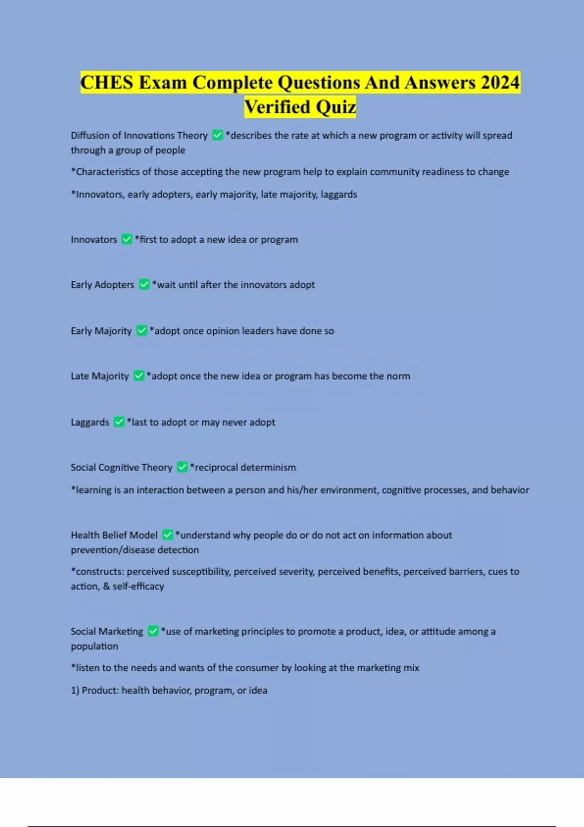 CHES Exam Complete Questions And Answers 2024 Verified Quiz - CHES ...