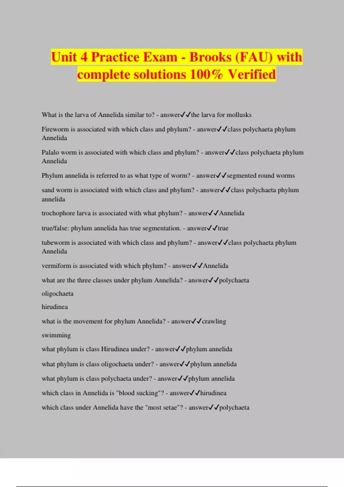 Unit 4 Practice Exam - Brooks (FAU) with complete solutions 100% ...