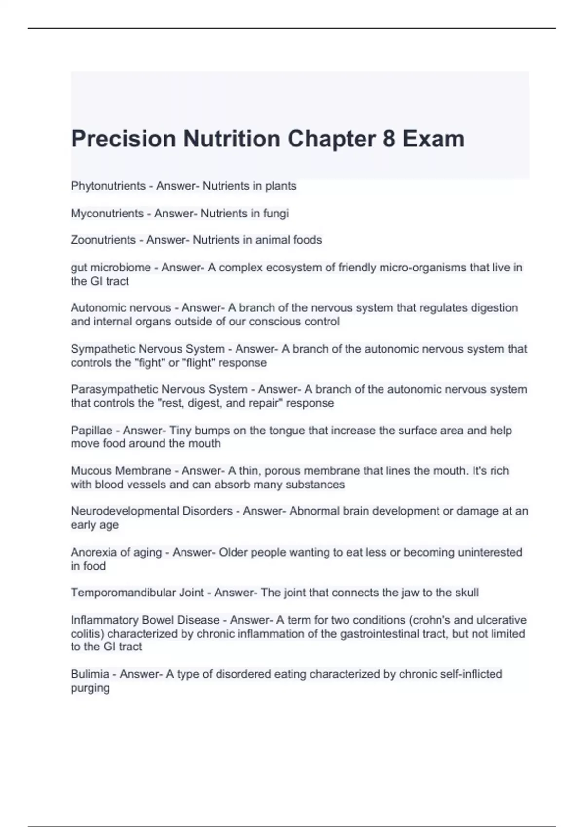 Precision Nutrition Chapter 8 Exam with 100% correct Answers ...