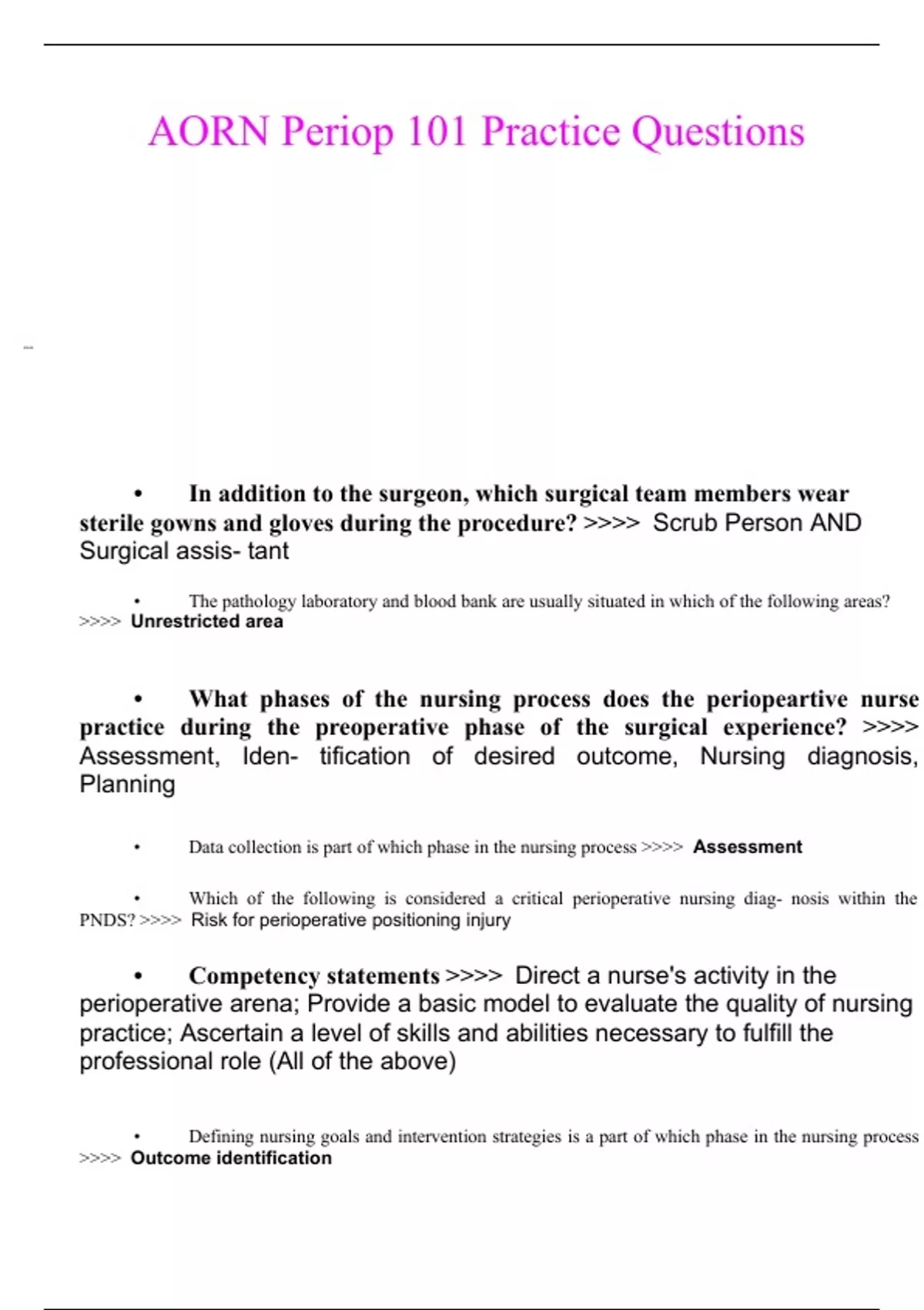 AORN PERIOP 101 2023 FINAL EXAM Questions And Answers | 100% Solved ...