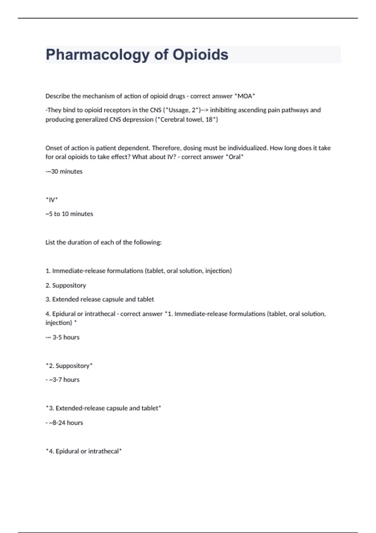 Pharmacology of Opioids Question and answers rated A+ 2023/2024 ...