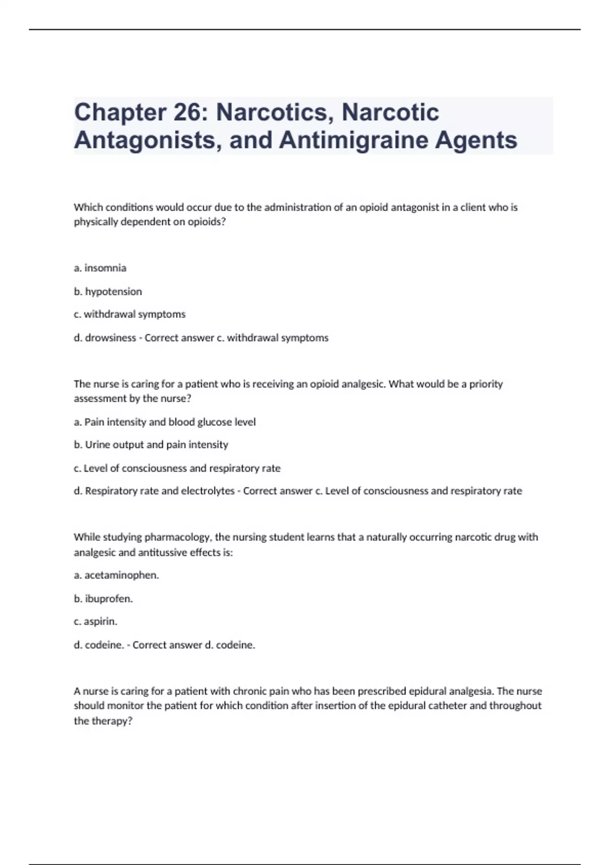Chapter 26 Narcotics, Narcotic Antagonists, and Antimigraine Agents ...