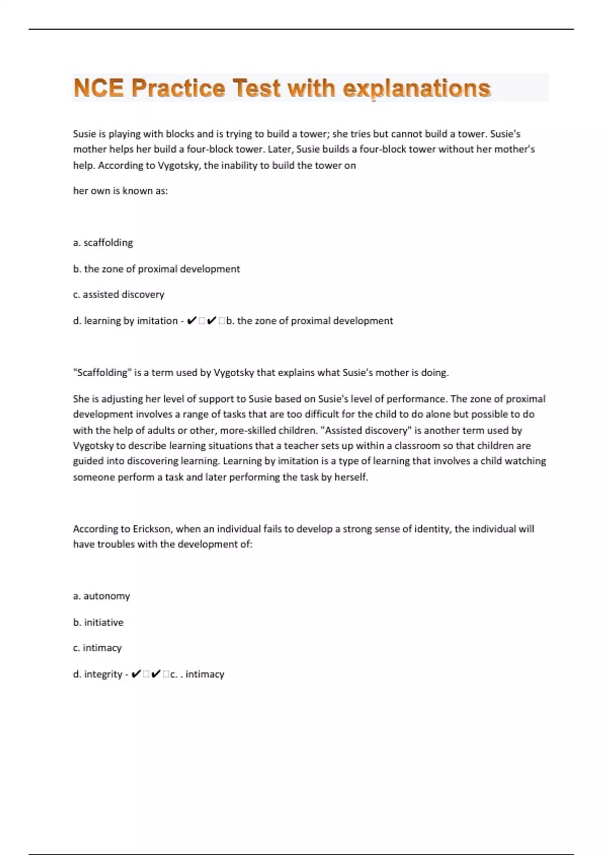 Nce 205 Practice Test With Explanations Questions With 100 Correct Answers Verified Updated