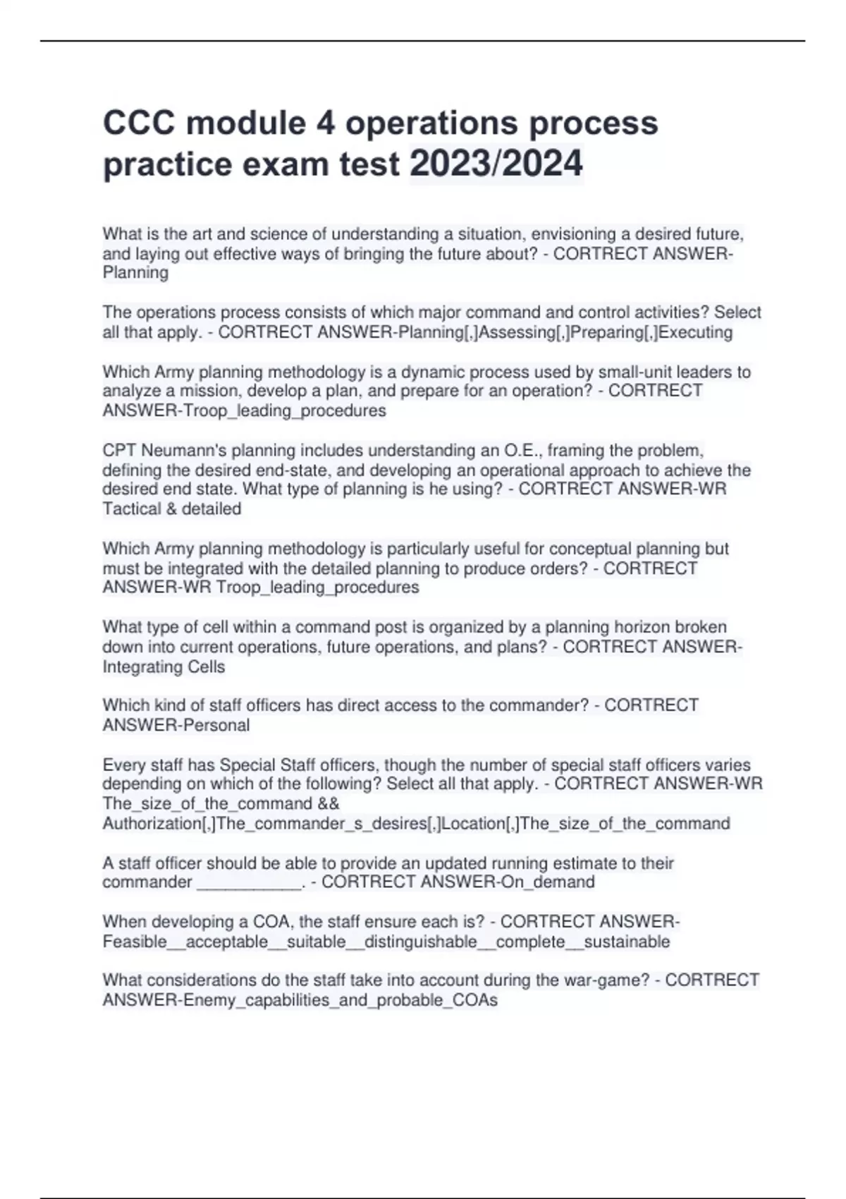 Ccc Module 4 Operations Process Practice Exam Test 2023 2024 Ccc Stuvia Us