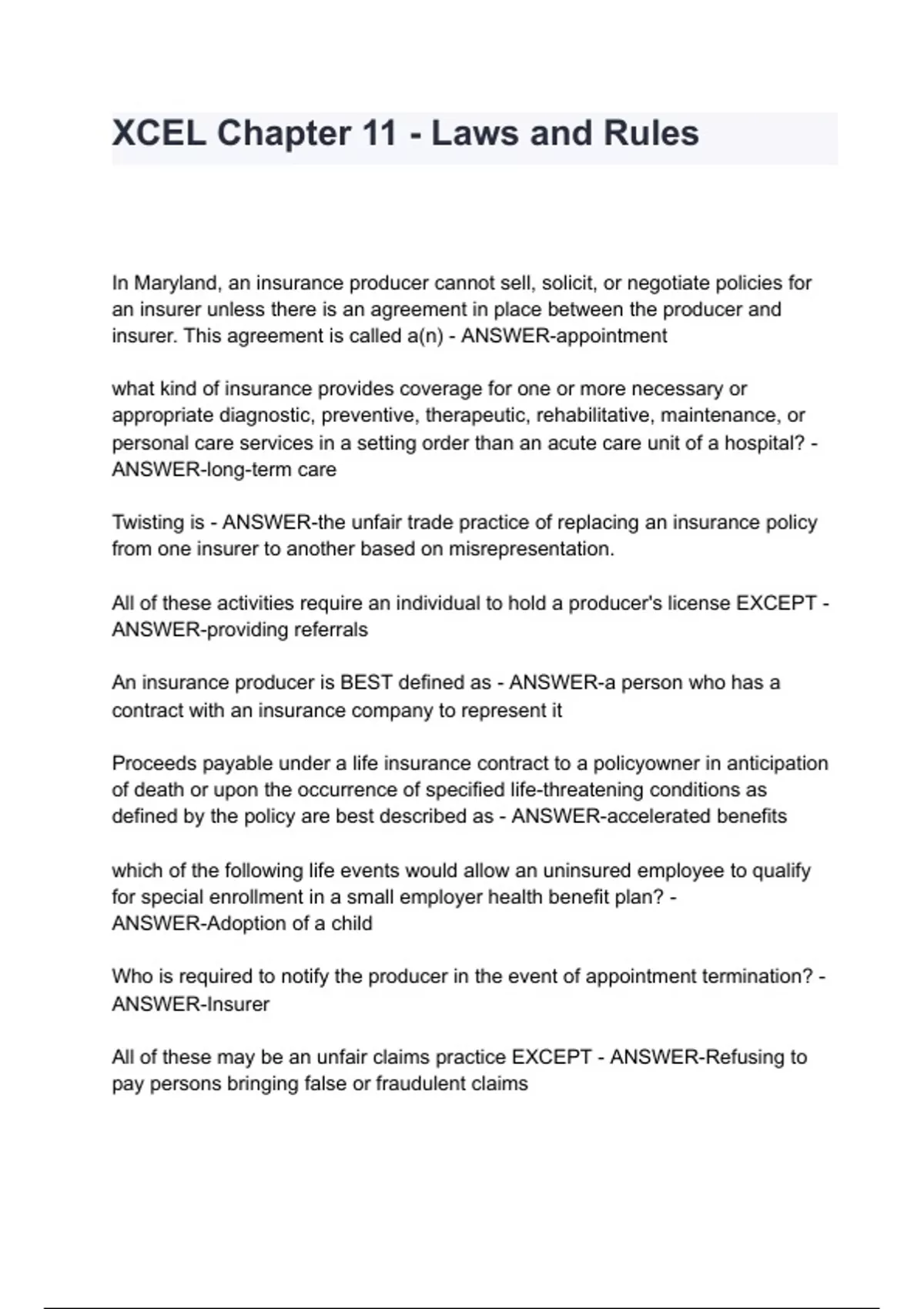 XCEL Chapter 11 - Laws and Rules questions and answers - XCEL Chapter 11 - Laws and Rules ...