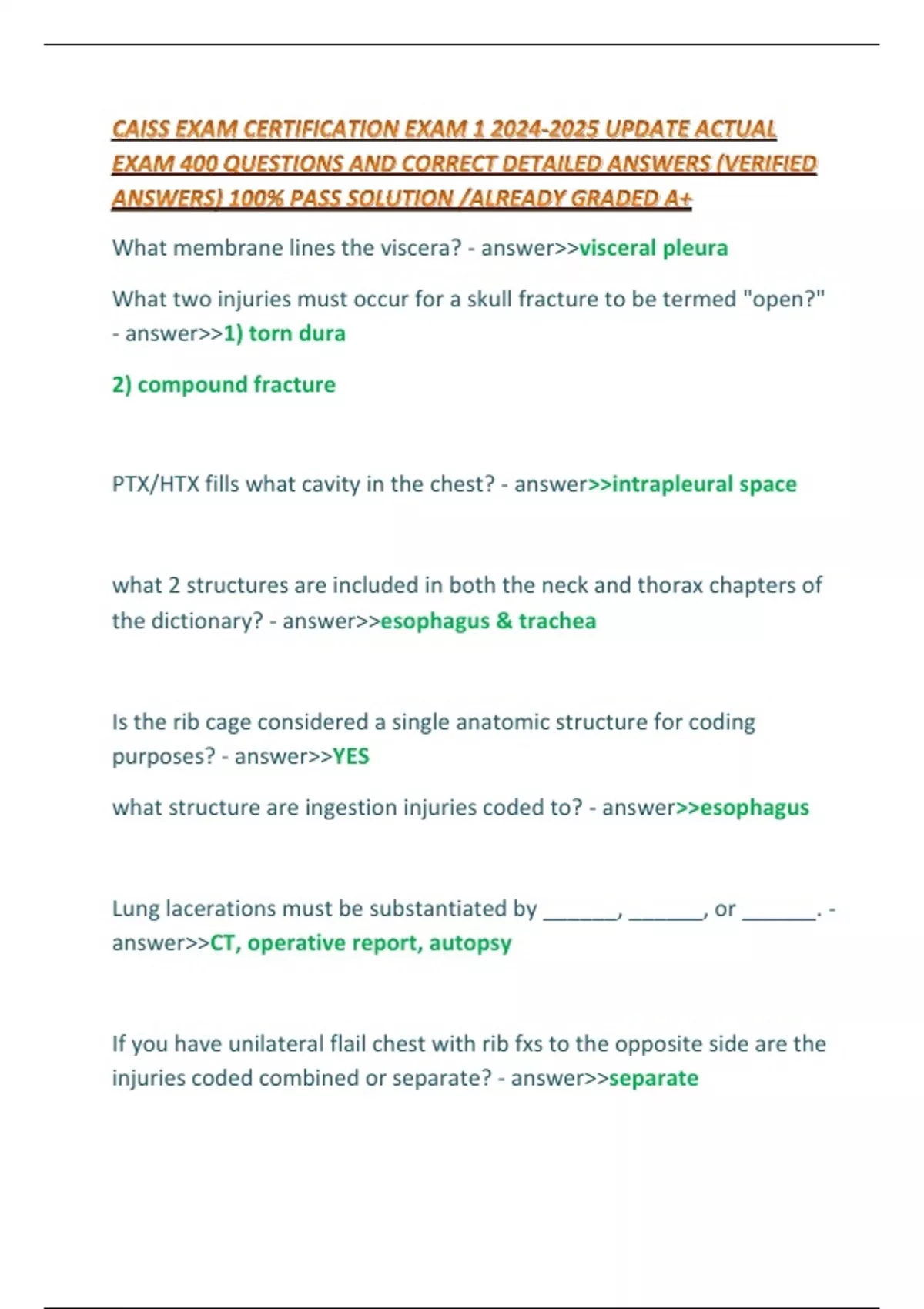 CAISS EXAM CERTIFICATION EXAM UPDATE ACTUAL EXAM 400 QUESTIONS AND ...