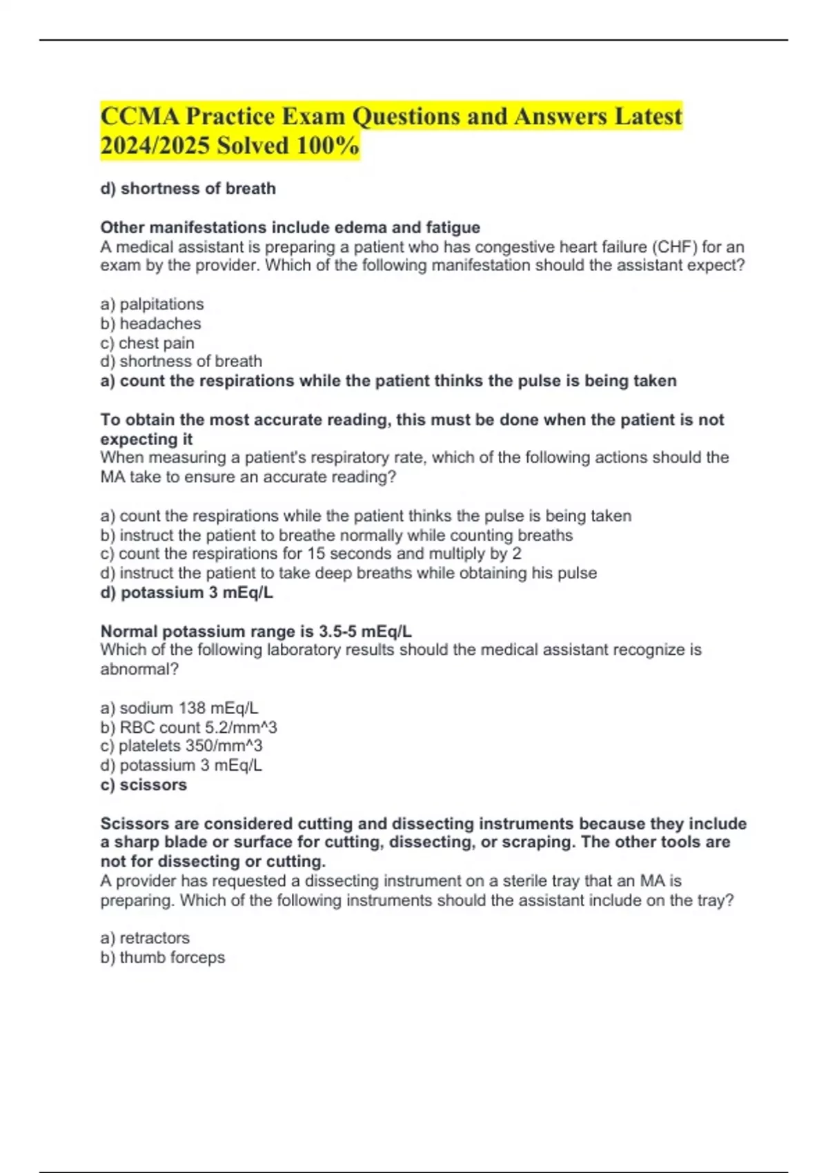 CCMA Practice Exam Questions and Answers Latest 2024/2025 Solved 100% ...