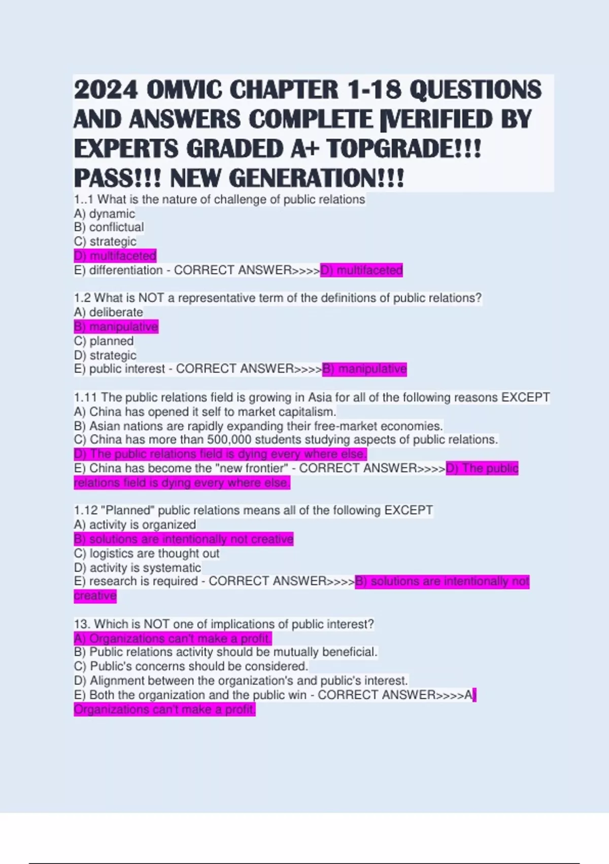 2024 OMVIC CHAPTER 1-18 QUESTIONS AND ANSWERS COMPLETE |VERIFIED BY ...