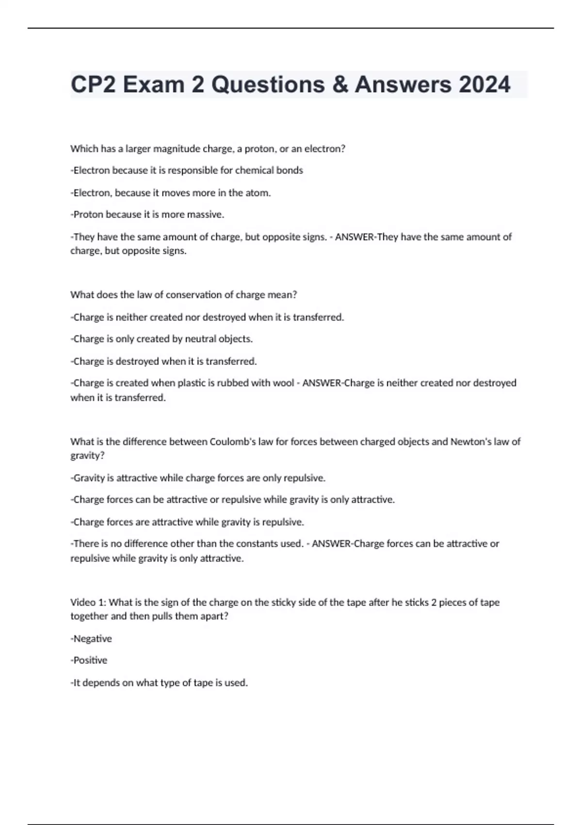 CP2 Exam 2 Questions & Answers 2024 - CP2 - Stuvia US