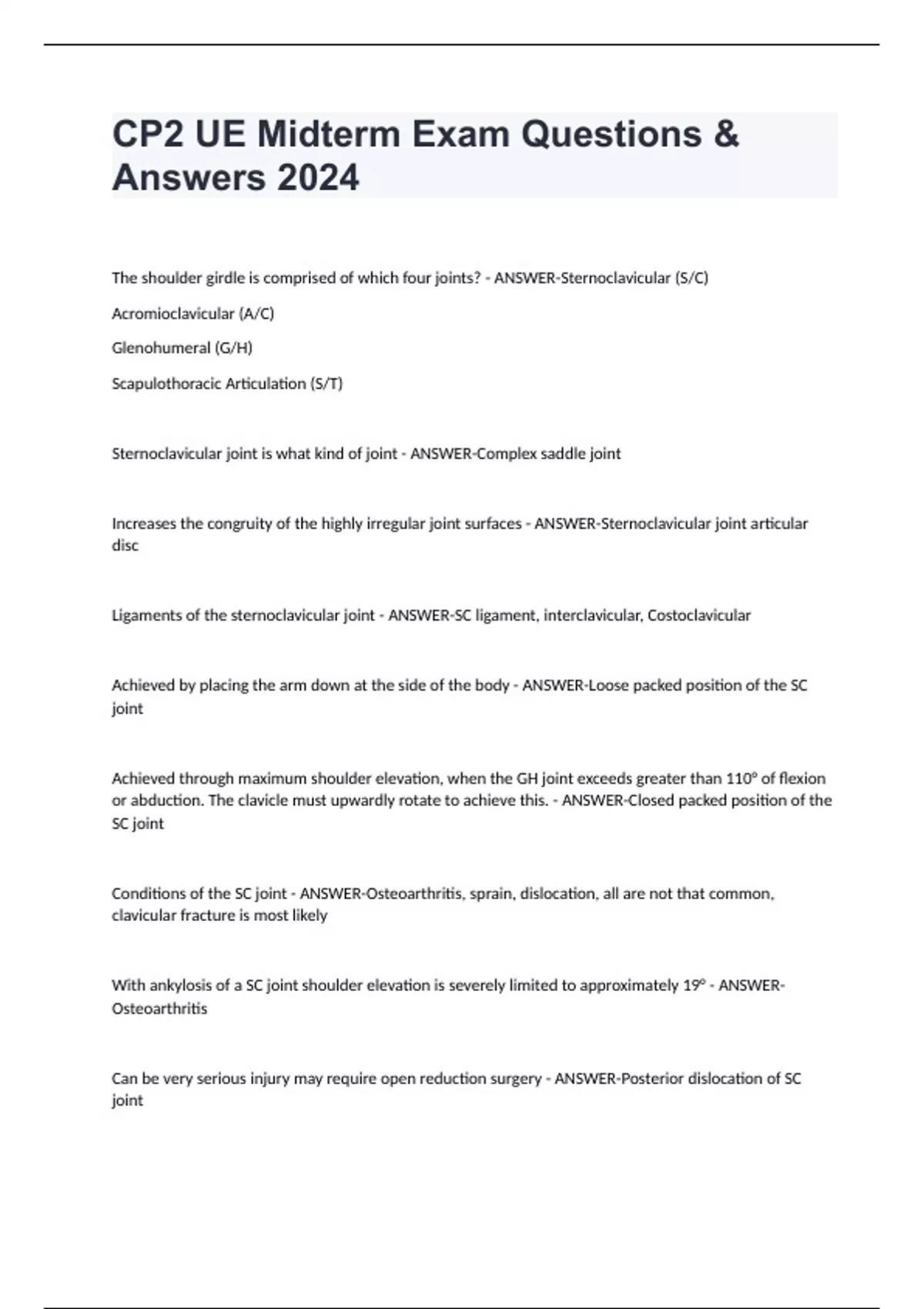 CP2 UE Midterm Exam Questions & Answers 2024 - CP2 UE - Stuvia US