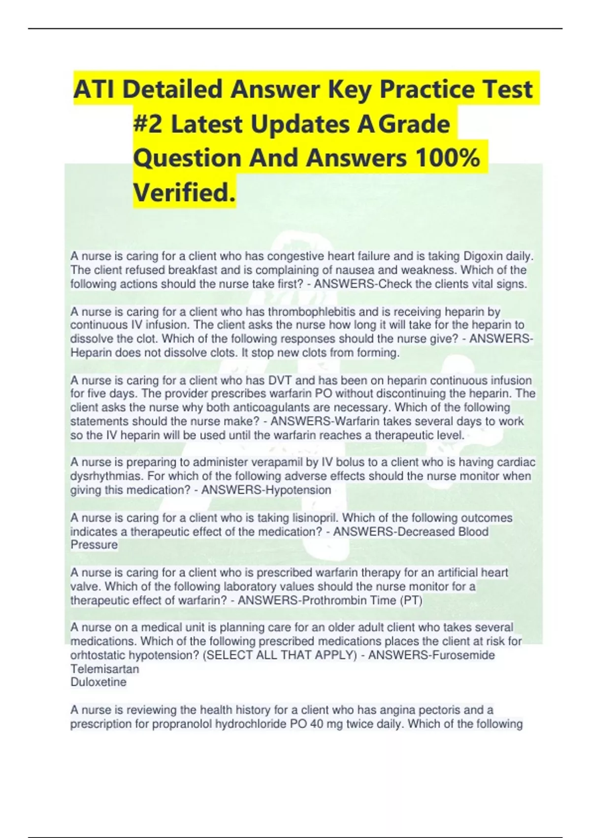 ATI Detailed Answer Key Practice Test #2 Latest Updates A Grade ...