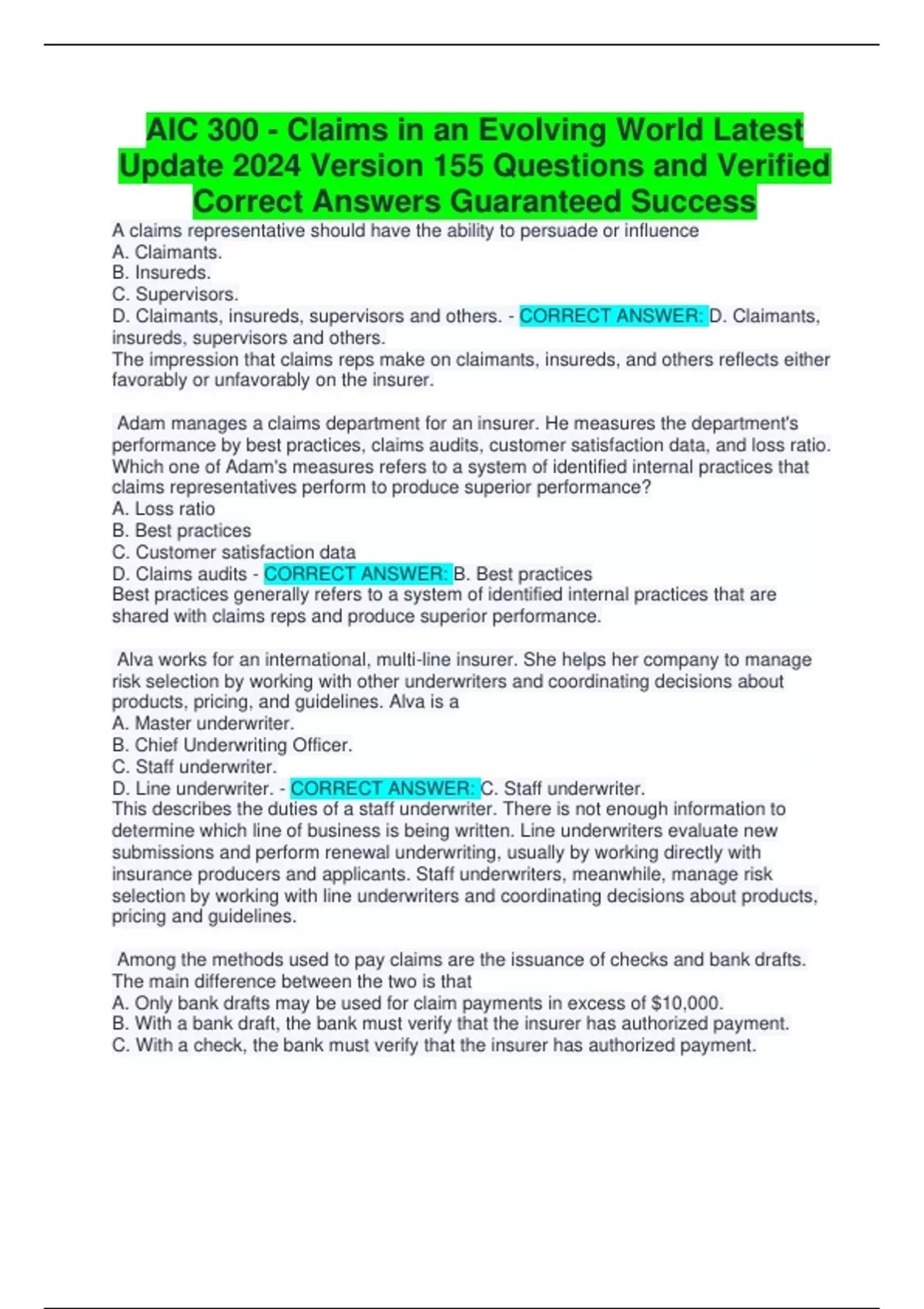 AIC 300 - Claims in an Evolving World Latest Update 2024 Version 155 ...