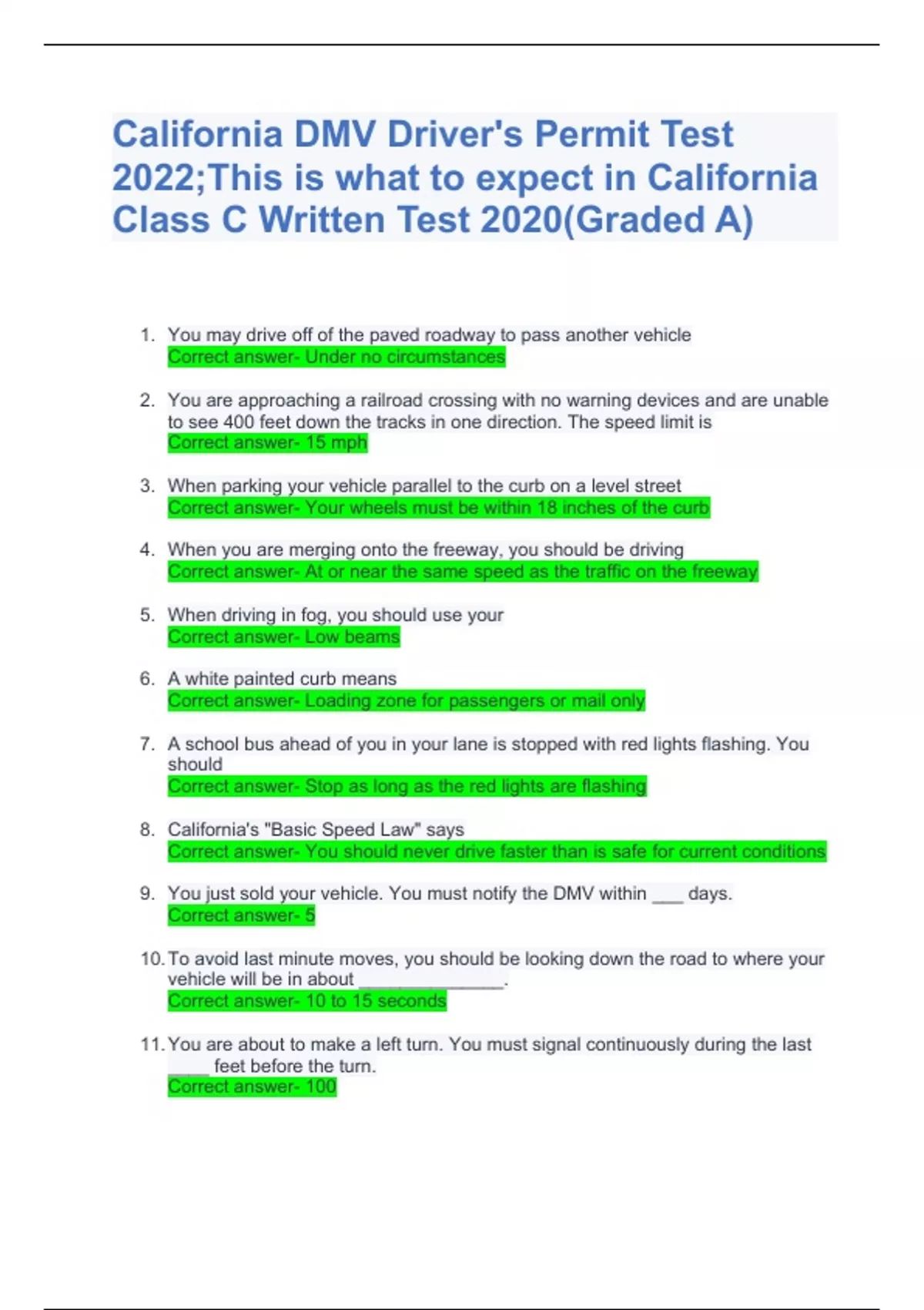 California DMV Driver's Permit Test 2024;This is what to expect in ...