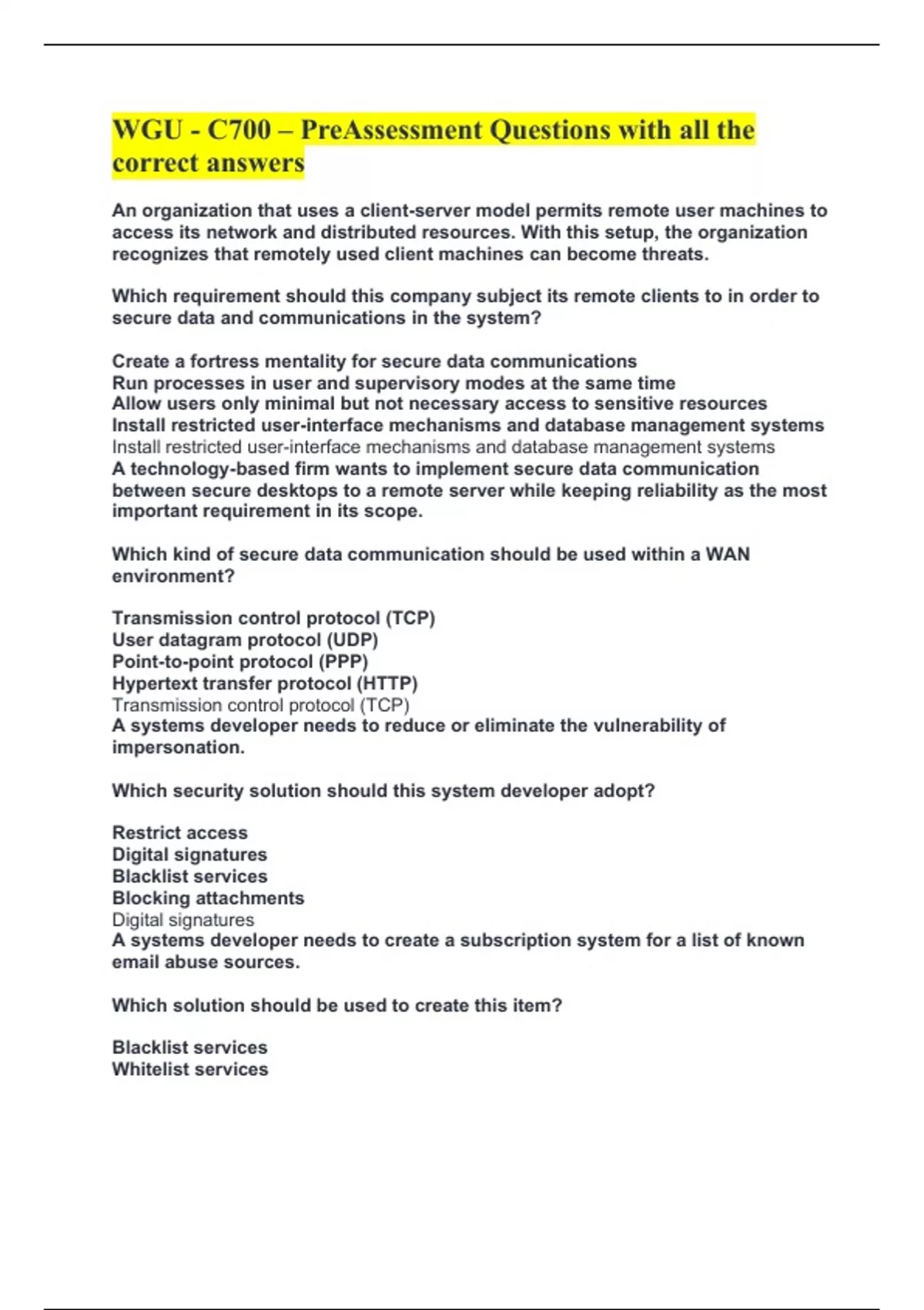 WGU - C700 – PreAssessment Questions with all the correct answers ...