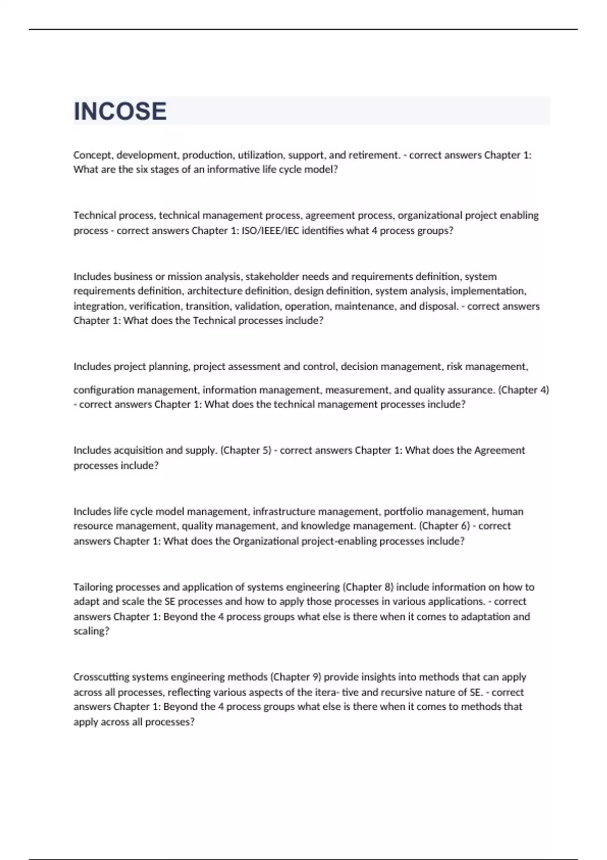 INCOSE questions with verified solution 2024 - INCOSE ASEP - Stuvia US