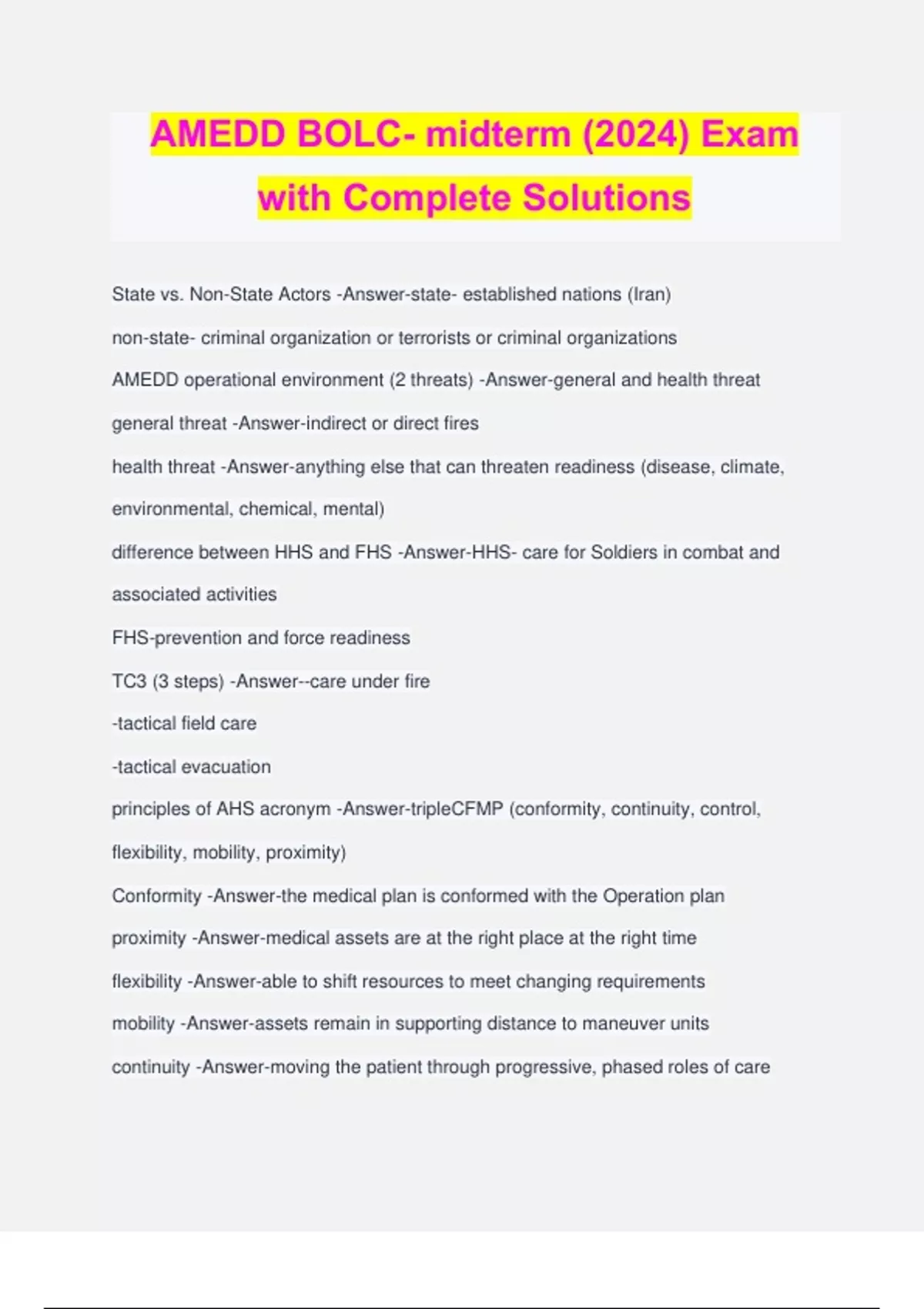 AMEDD BOLC- midterm (2024) Exam with Complete Solutions - AMEDD BOLC ...