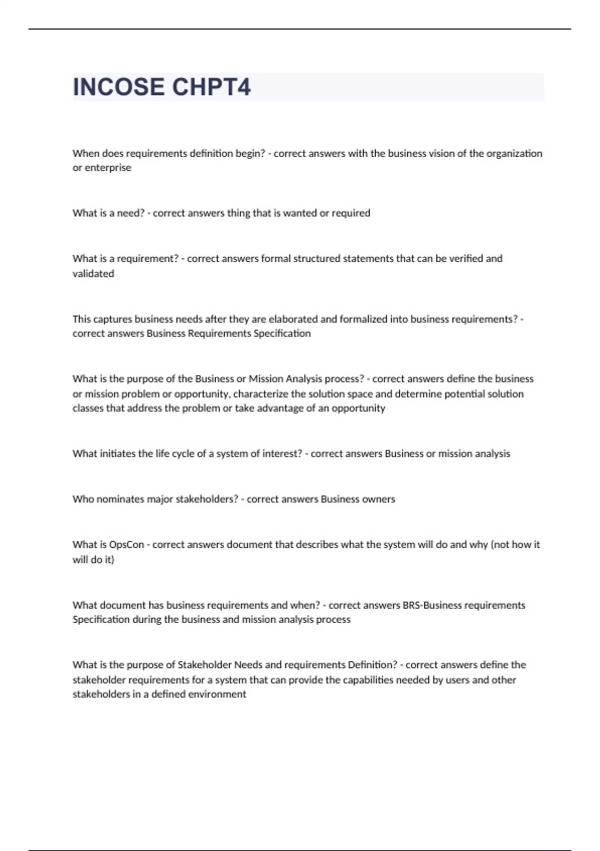 INCOSE CHPT4 fully solved graded A+ 2024 - INCOSE ASEP - Stuvia US