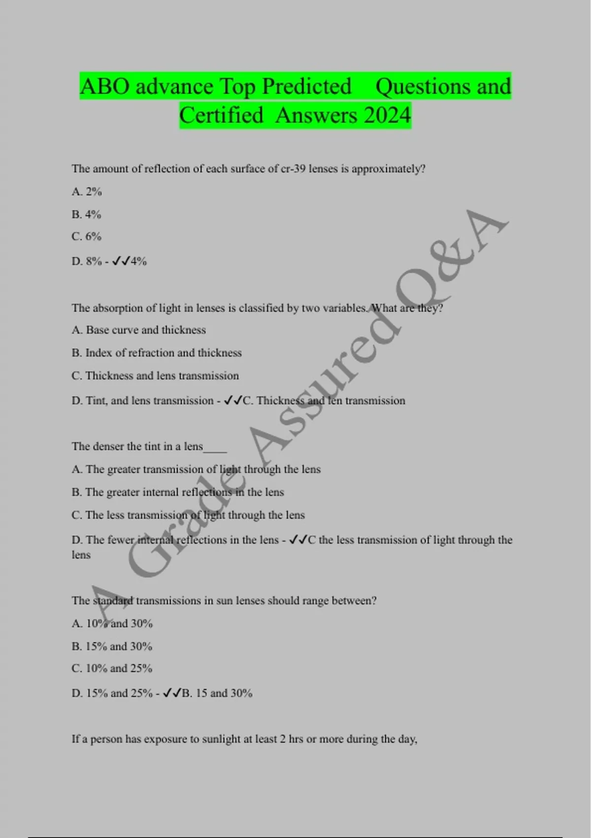 ABO advance Top Predicted Questions and Certified Answers 2024 - ABO ...