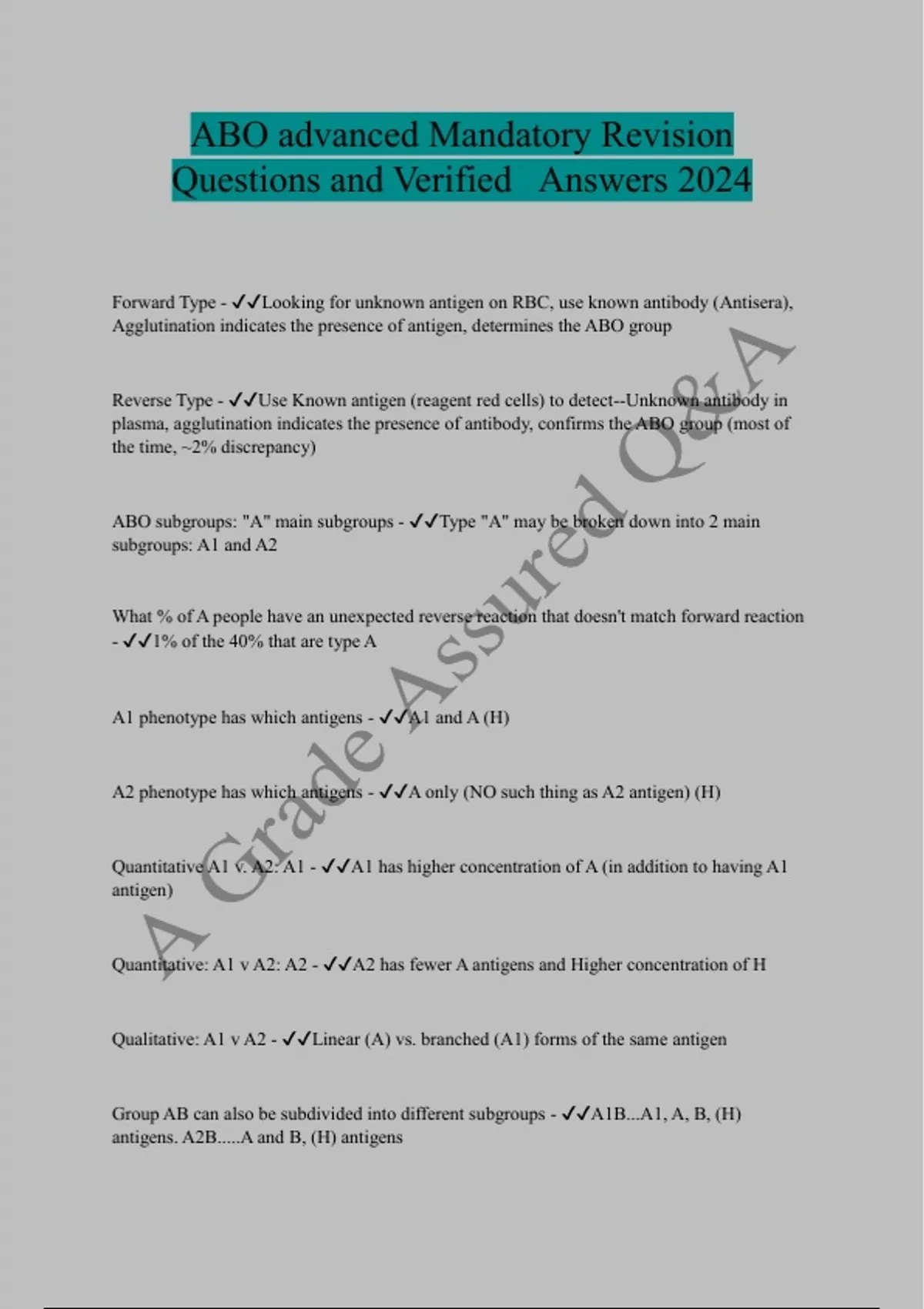 ABO advanced Mandatory Revision Questions and Verified Answers 2024 ...