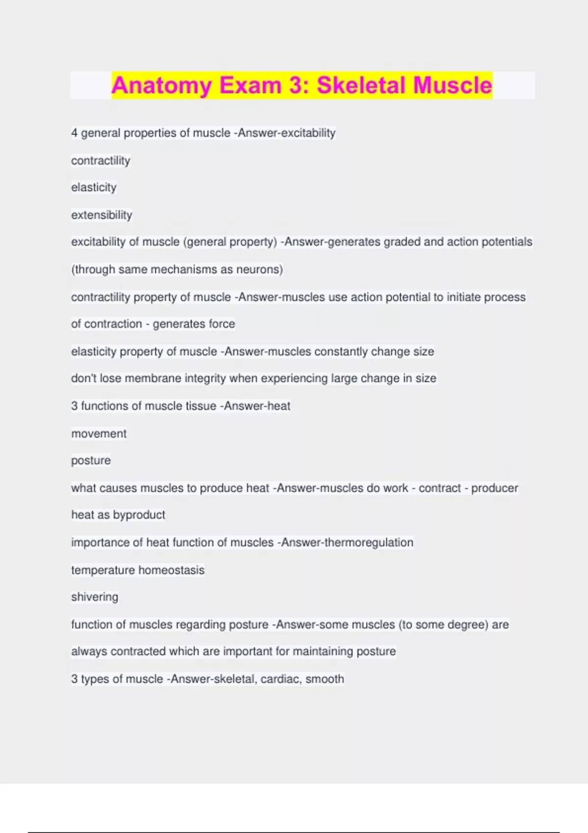 Anatomy Exam 3: Skeletal Muscle Questiosn and Answers | 100% Verified ...