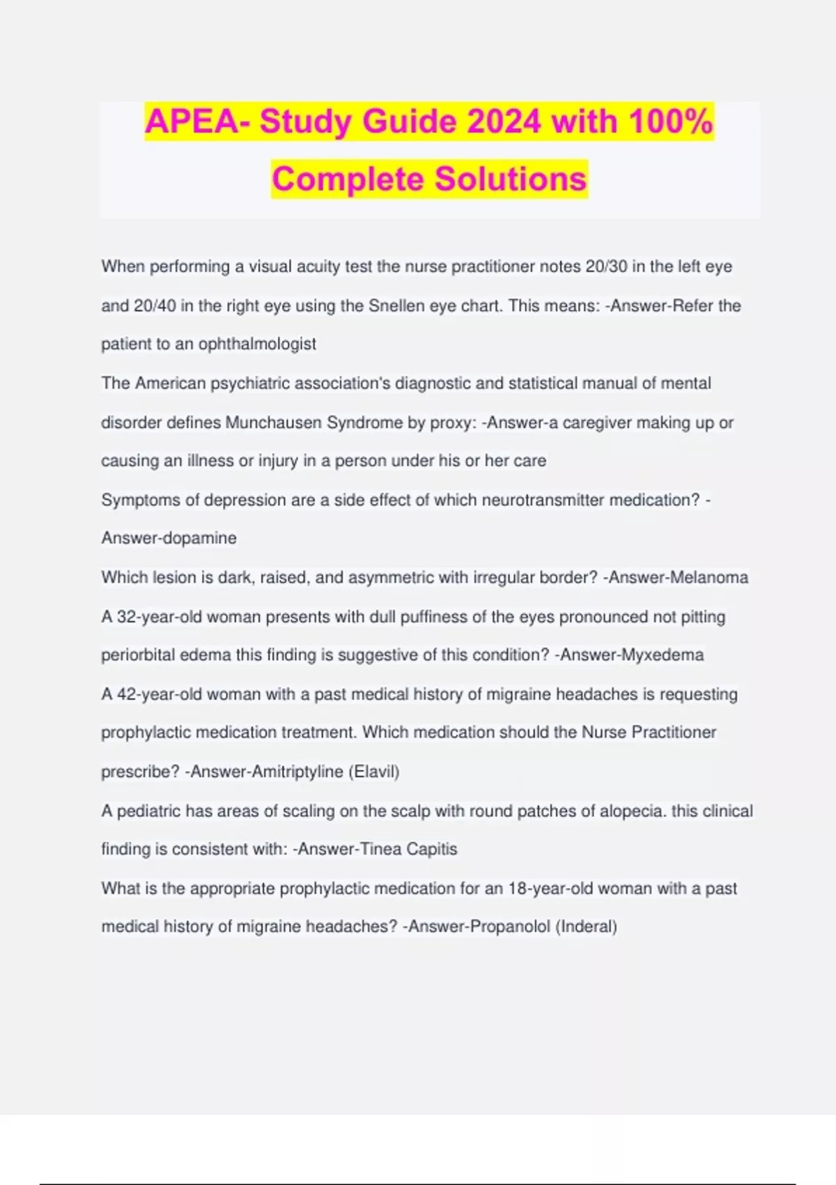 APEA- Study Guide 2024 with 100% Complete Solutions - APEA - Stuvia US