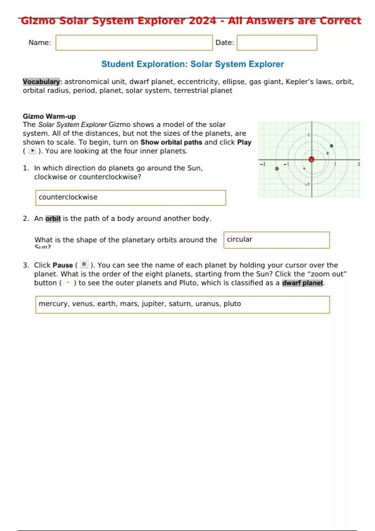 Gizmo Solar System Explorer 2024 - All Answers are Correct - Gizmo ...