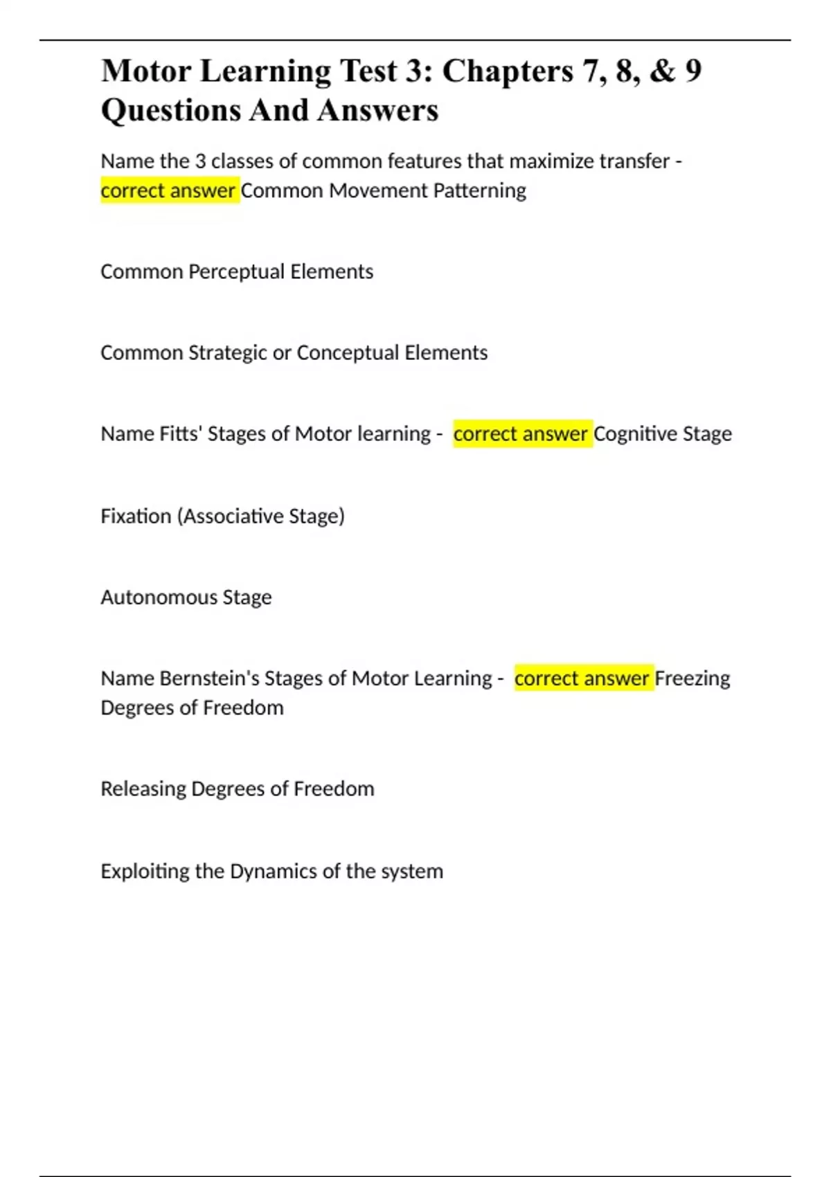 Motor Learning Test 3: Chapters 7, 8, & 9 Questions And Answers - Motor ...