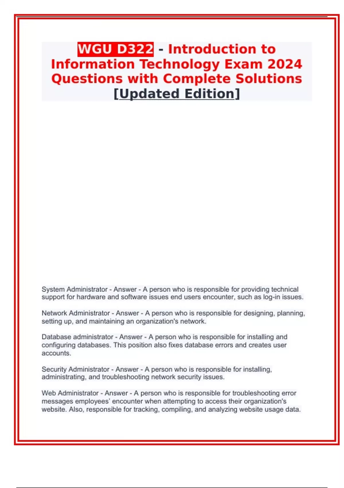 WGU D322 - Introduction to Information Technology Exam 2024 Questions ...