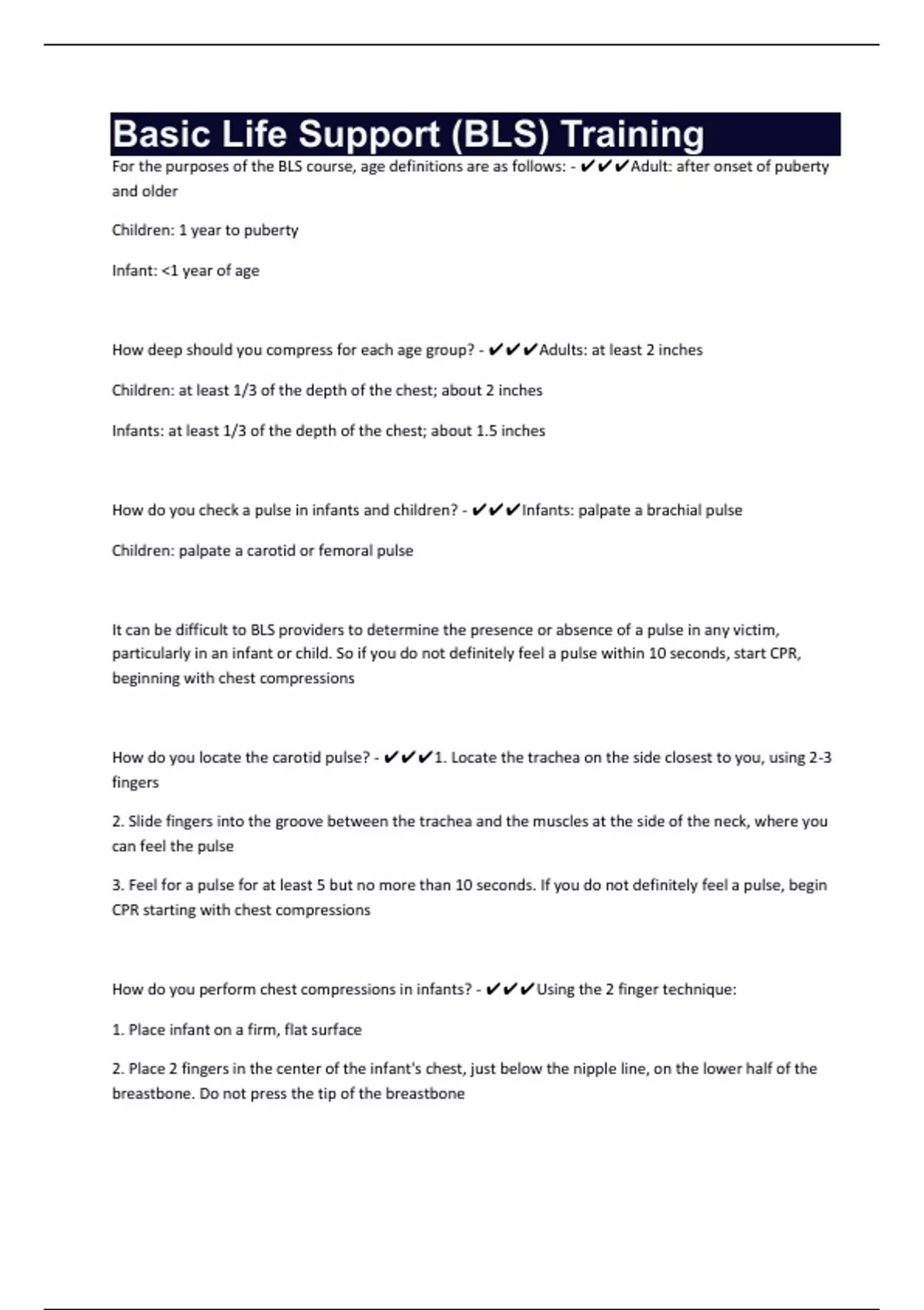 Basic Life Support (BLS) Training - BLS - Stuvia US