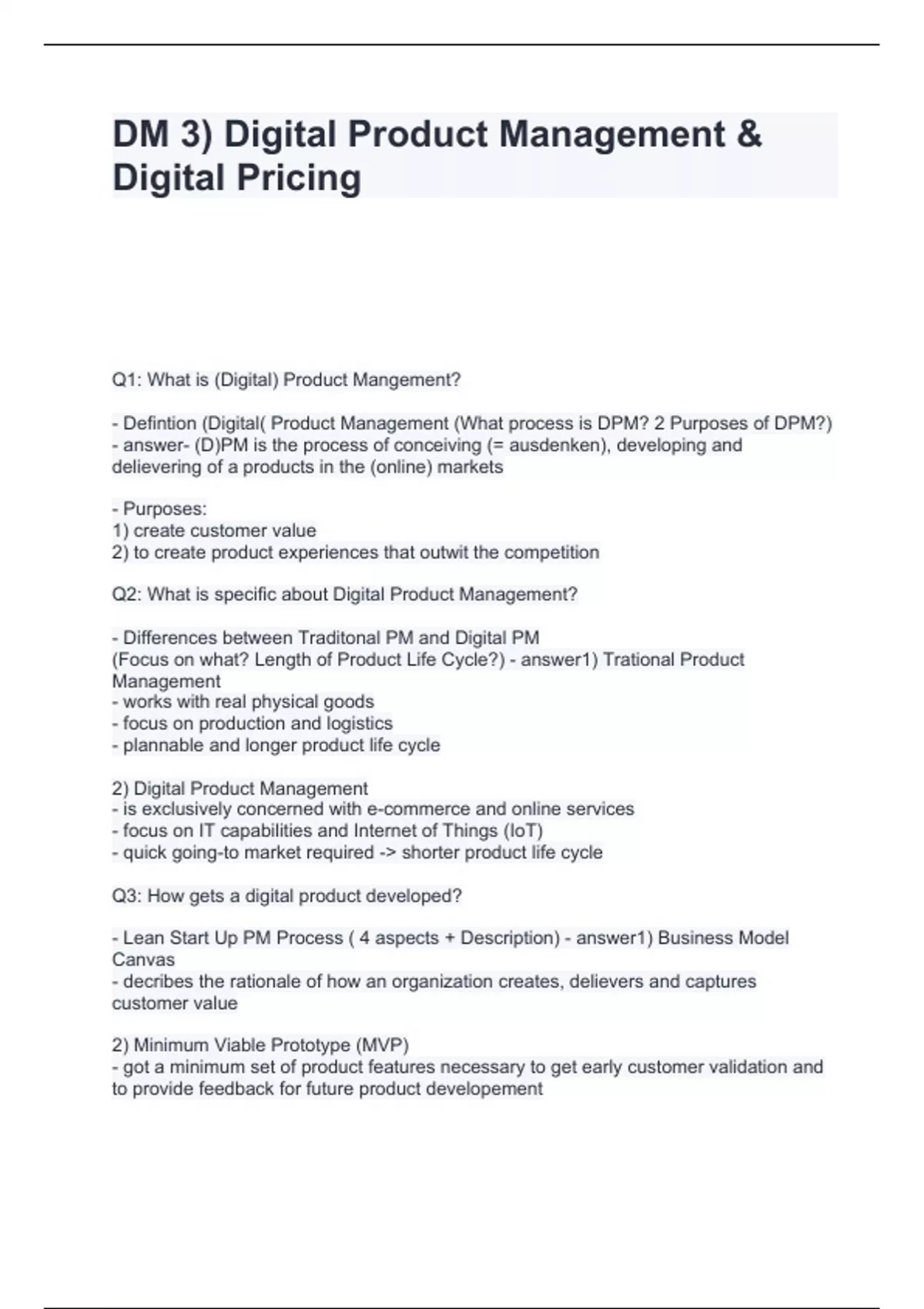 DM 3) Digital Product Management & Digital Pricing Questions with ...