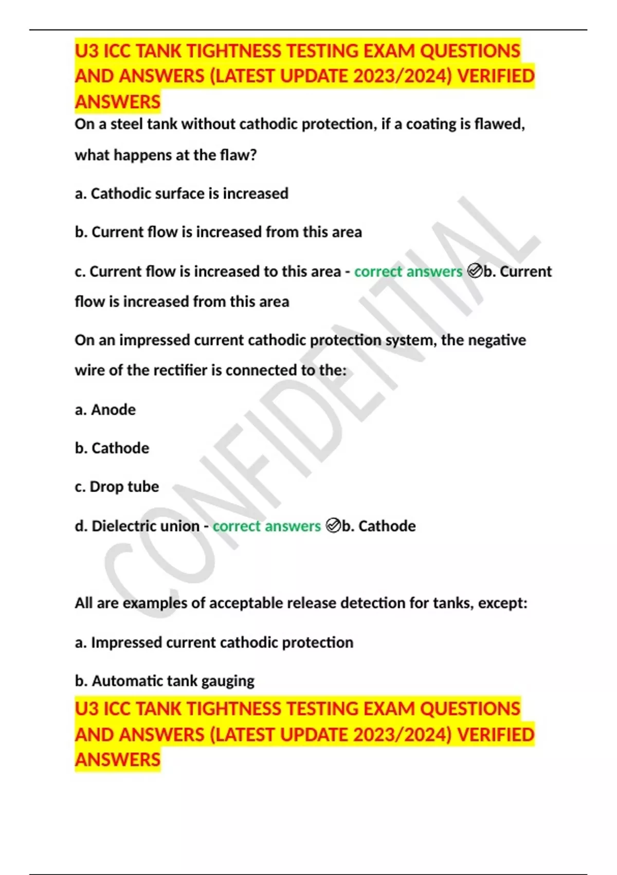 U3 ICC TANK TIGHTNESS TESTING EXAM QUESTIONS AND ANSWERS (LATEST UPDATE ...