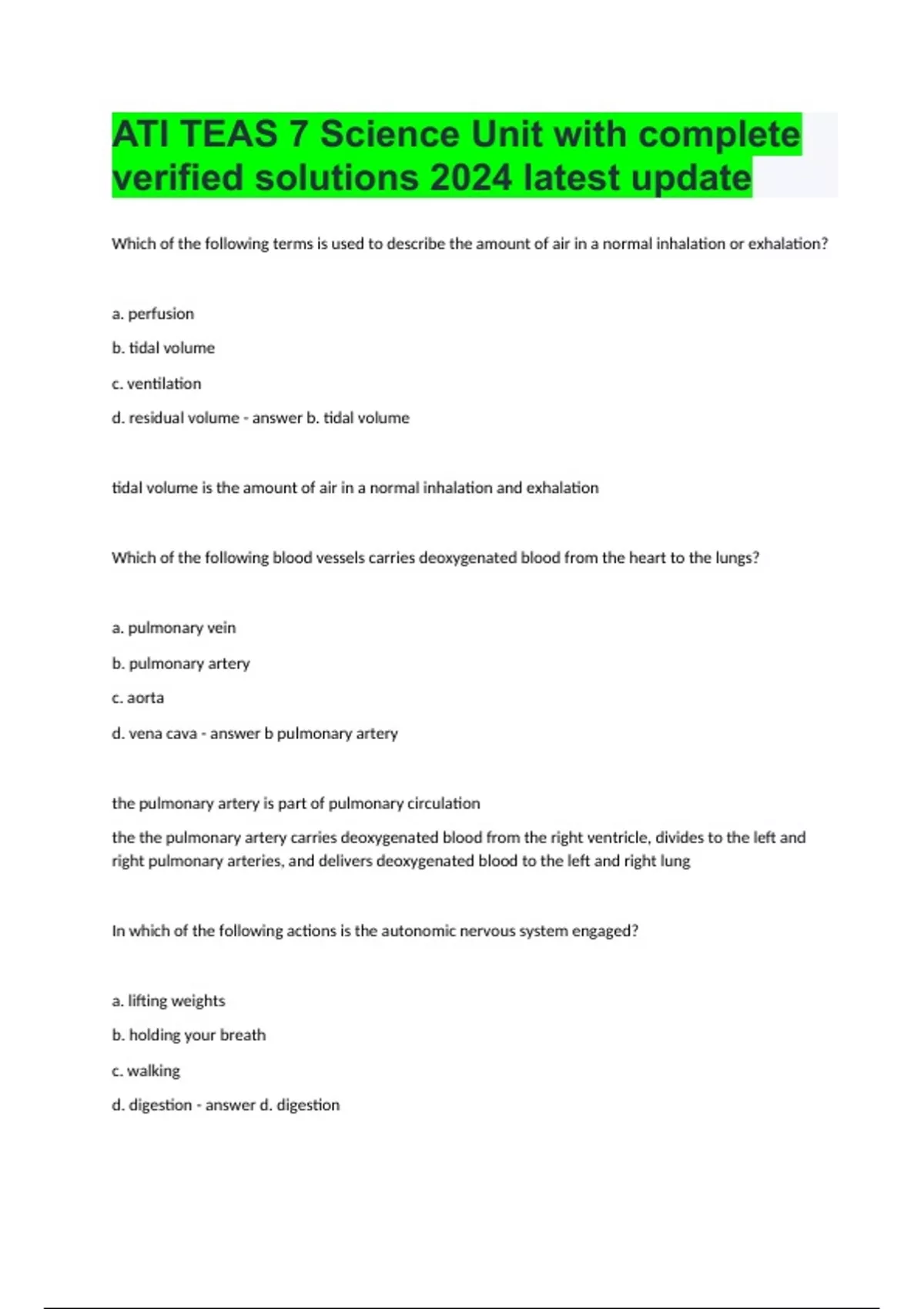 ATI TEAS 7 Science Unit with complete verified solutions 2024 latest ...