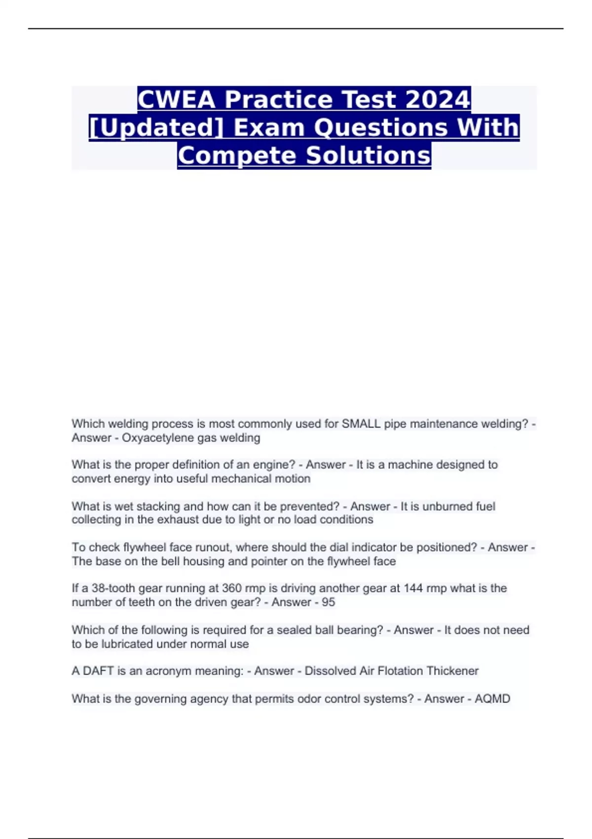 CWEA Practice Test 2024 [Updated] Exam Questions With Complete ...