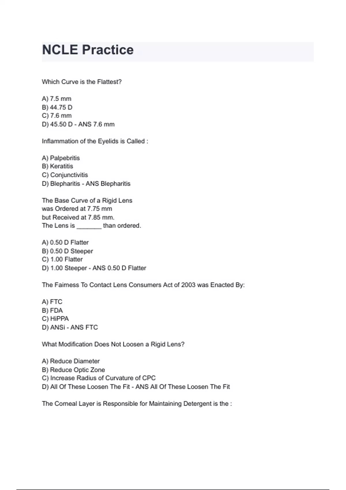 NCLE Practice Test 2024 Questions With Verified Solutions. - NCLE For ...