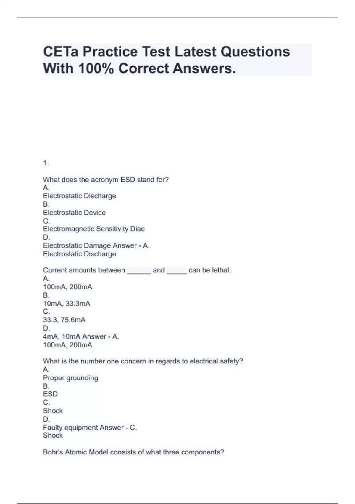 CETa Practice Test Latest Questions With 100% Correct Answers. - CETa ...