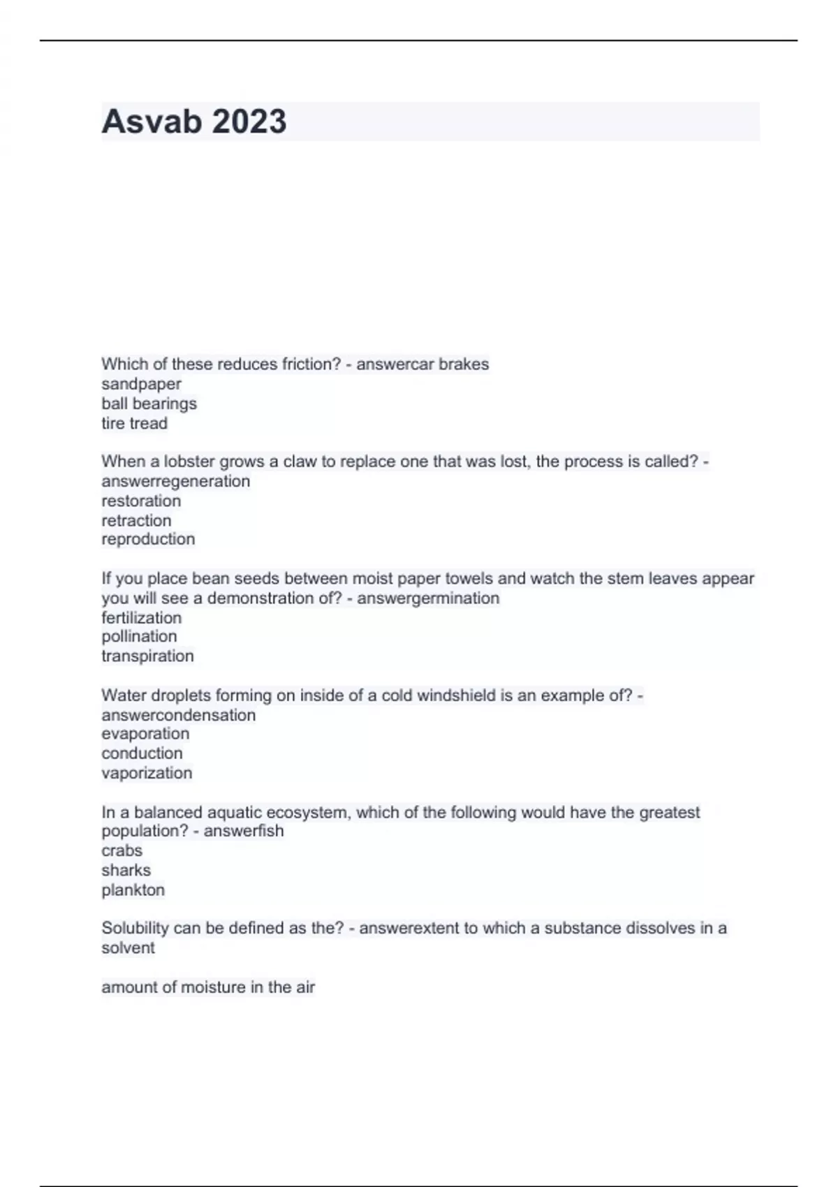 Asvab 2023 questions with answers 100% accurate - ASVAB - Stuvia US