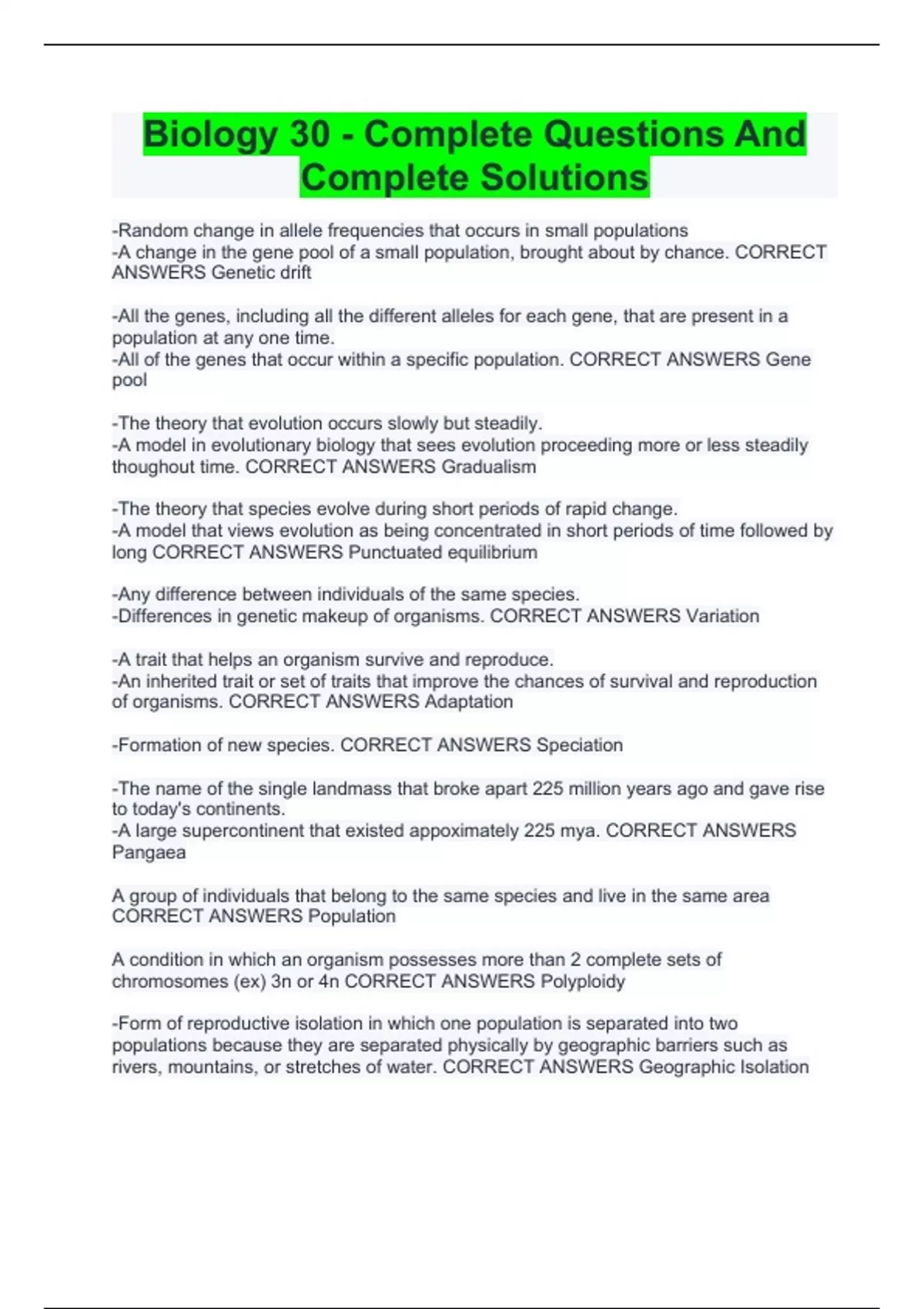 Biology 30 - Complete Questions And Complete Solutions - Biology 30 ...