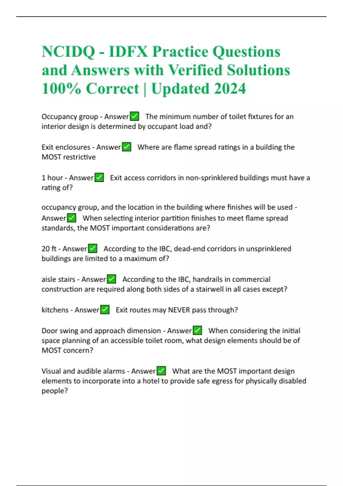 NCIDQ - IDFX Practice Questions and Answers with Verified Solutions 100 ...