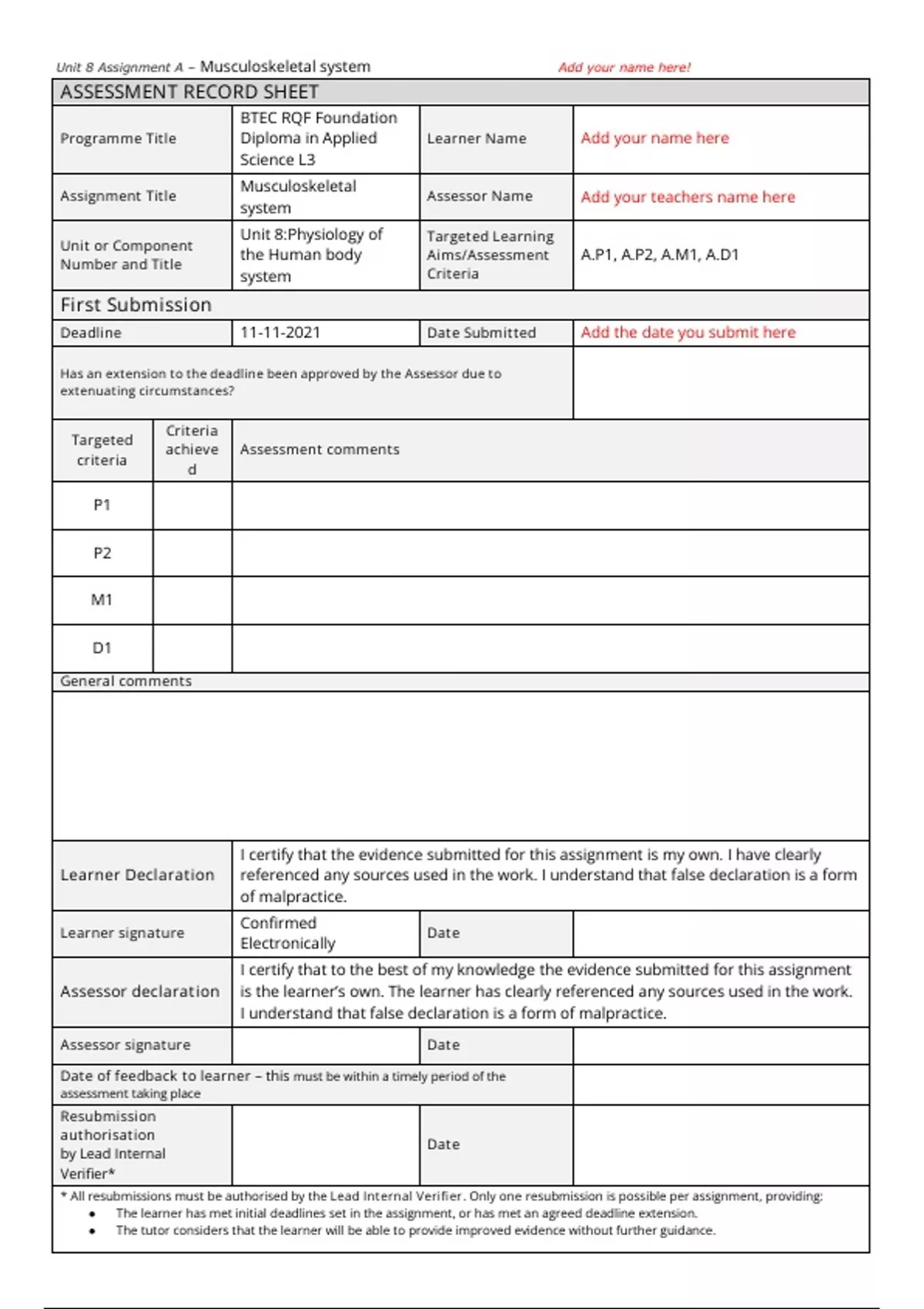 Summary Btec Applied Science Unit 8 Aim A Distinction Btec Applied Science Stuvia Uk