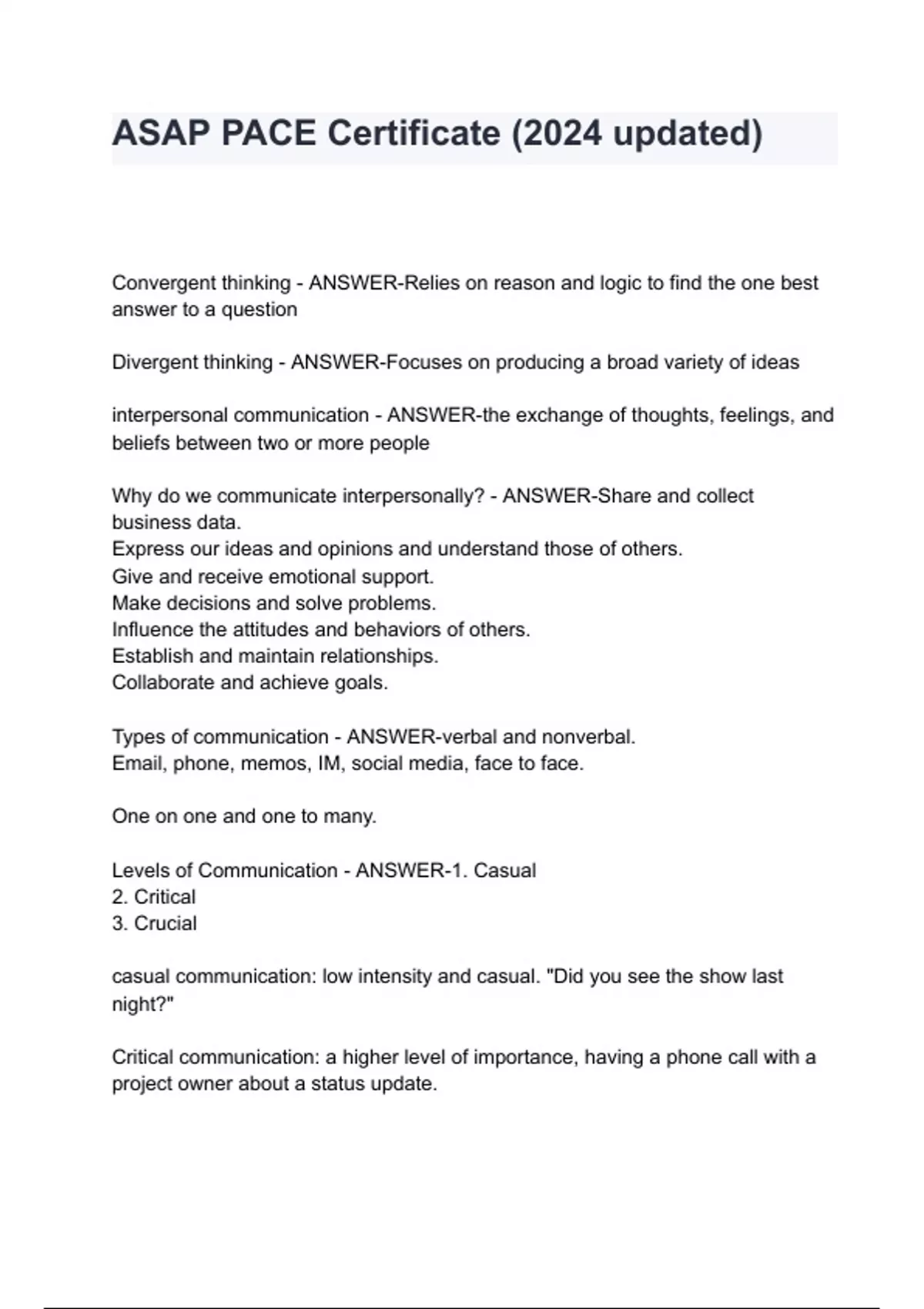 ASAP PACE Certificate (2024 updated) WITH COMPLETE SOLUTION - ASAP PACE ...