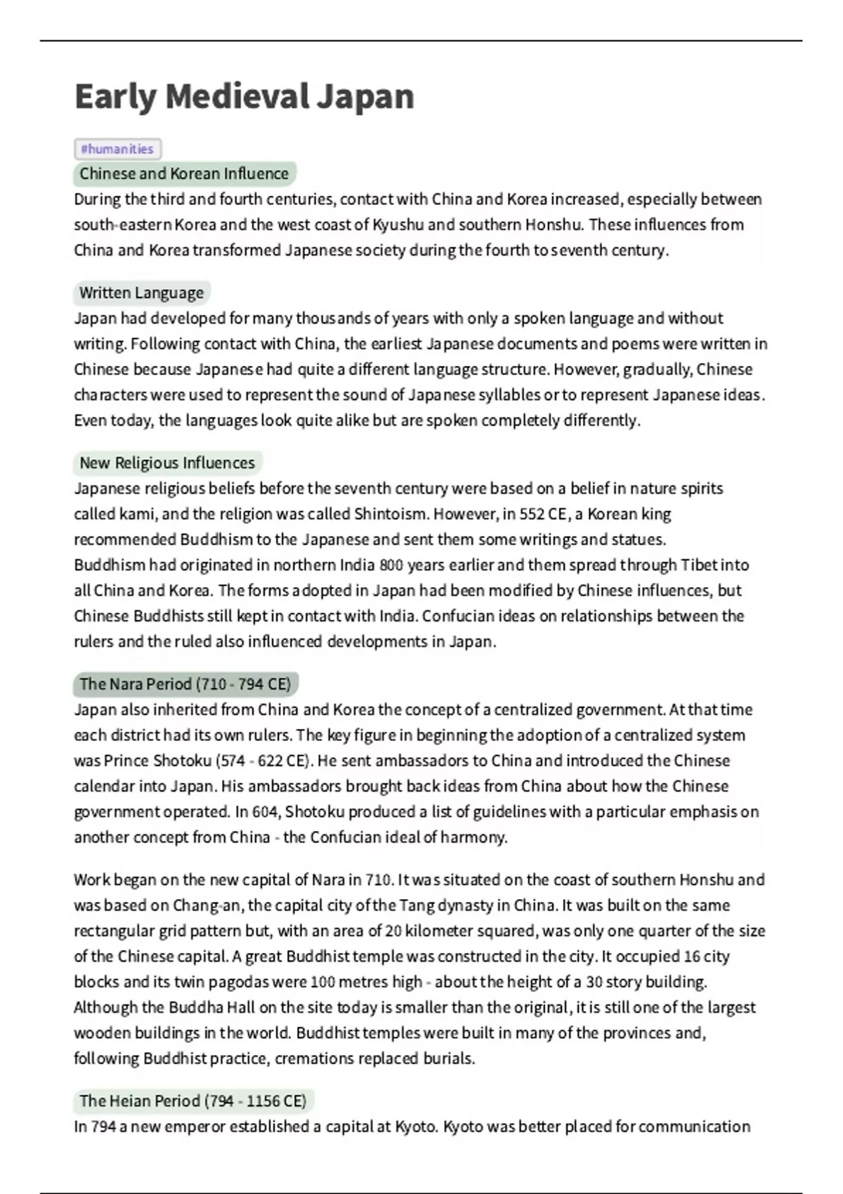 Medieval Japan Humanities History Notes - History - Stuvia US