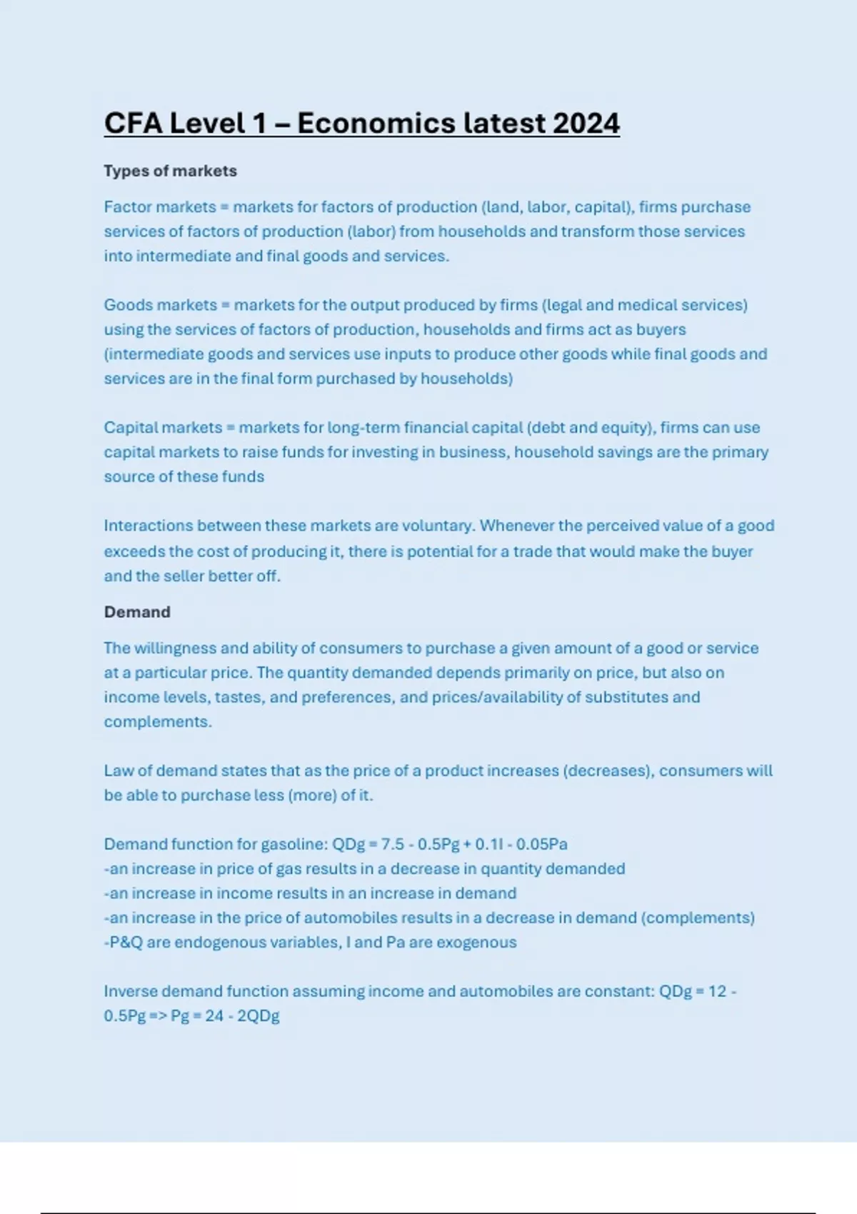 CFA Level 1 – Economics latest 2024 - Nursing - Stuvia US