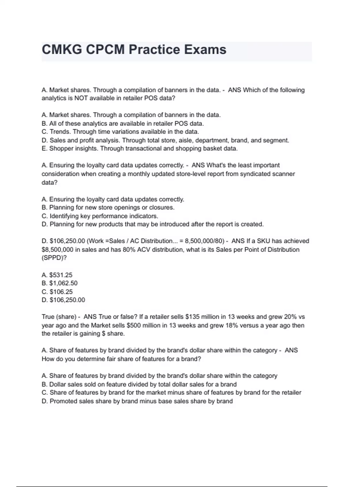 CMKG CPCM Practice Exams Questions & Answers 2024 ( A+ GRADED 100% ...