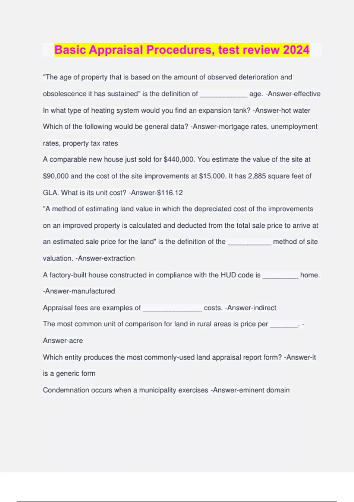 Basic Appraisal Procedures, test review 2024 - Basic Appraisal ...