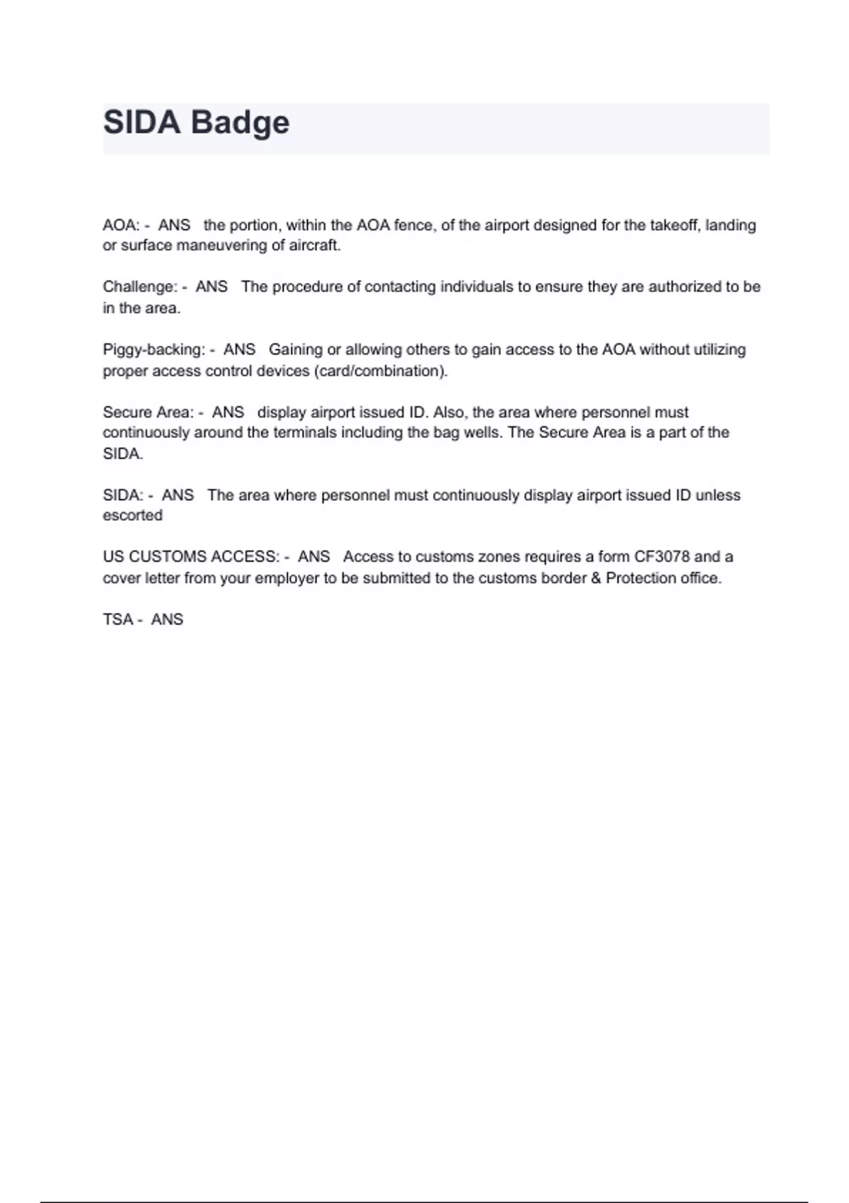 Sida badge test Questions And Answers - SIDA - Stuvia US