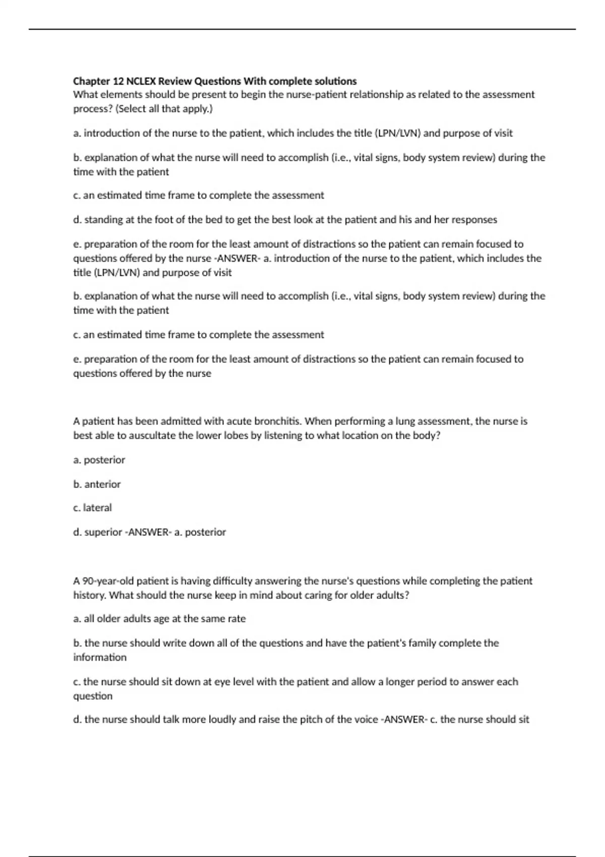 Chapter 12 NCLEX Review Questions With complete solutions - NCLEX RN ...