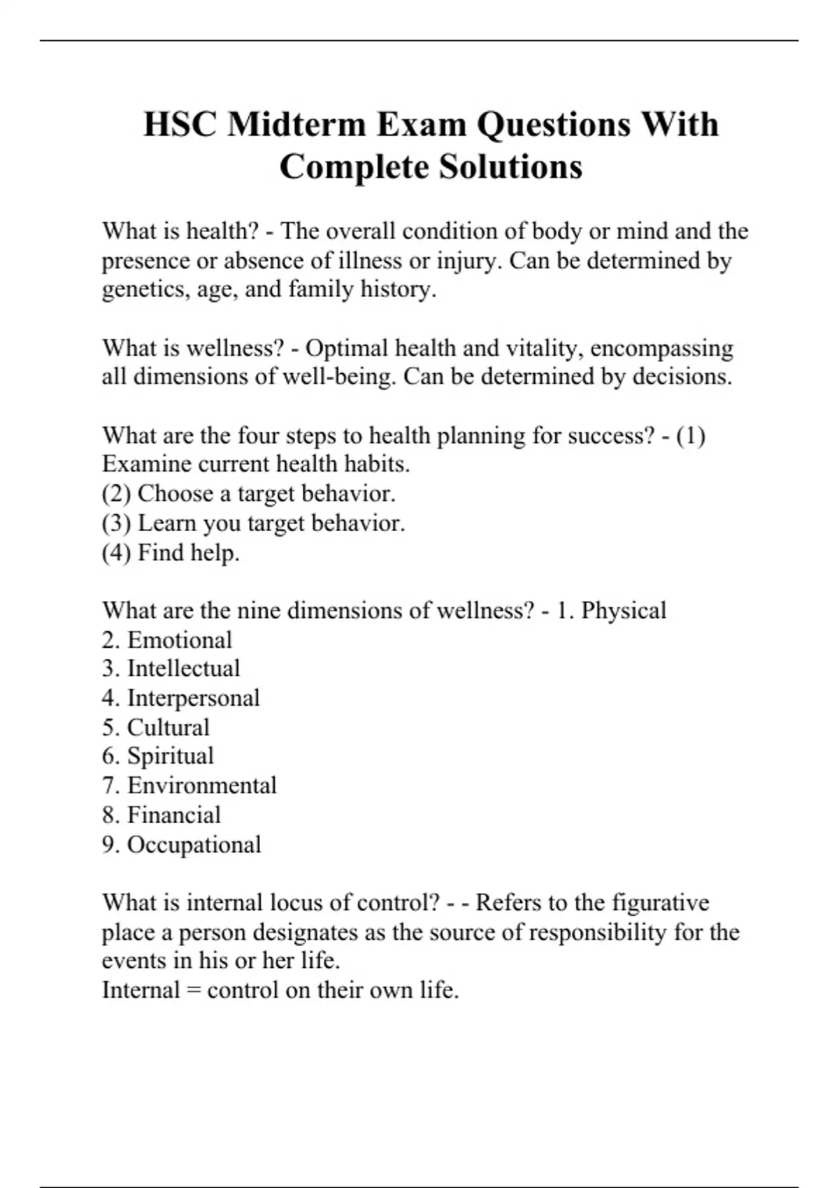 HSC Midterm Exam Questions With Complete Solutions - HSC - Stuvia US