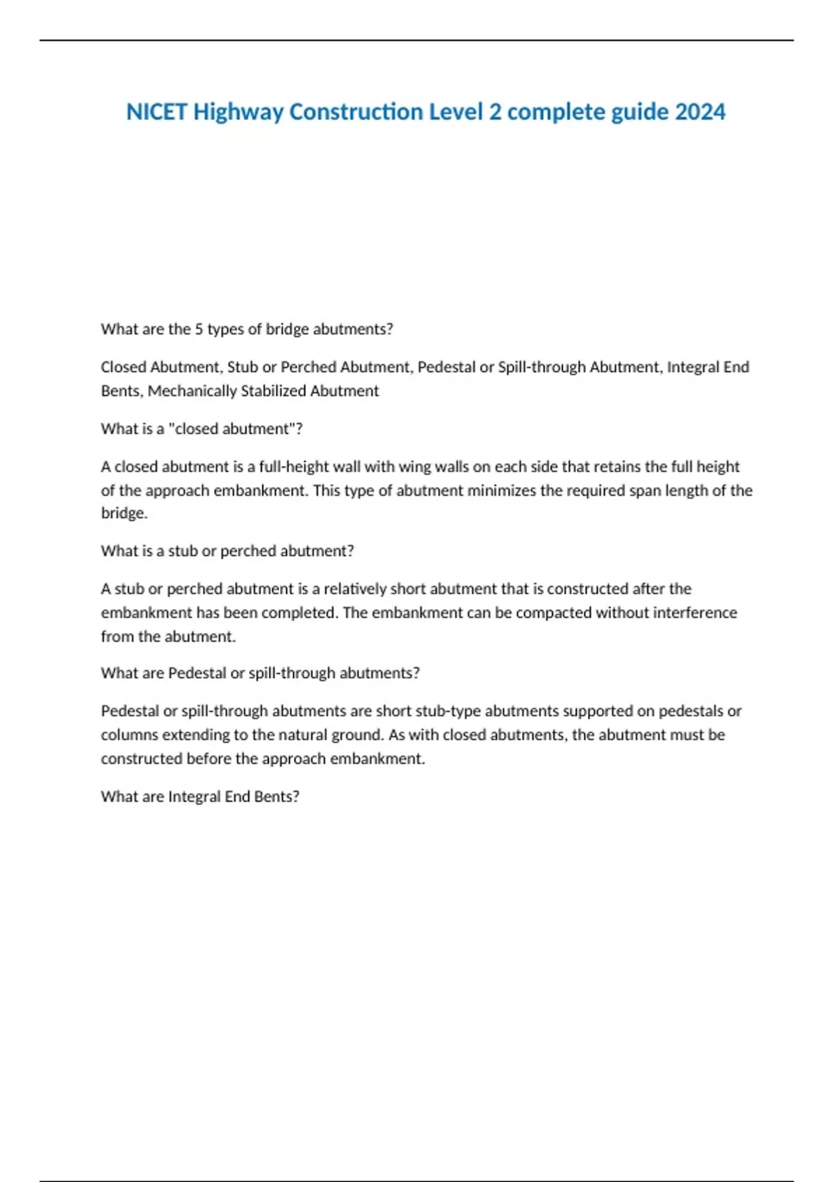 NICET Highway Construction Level 2 complete guide 2024 - Nicet - Stuvia US